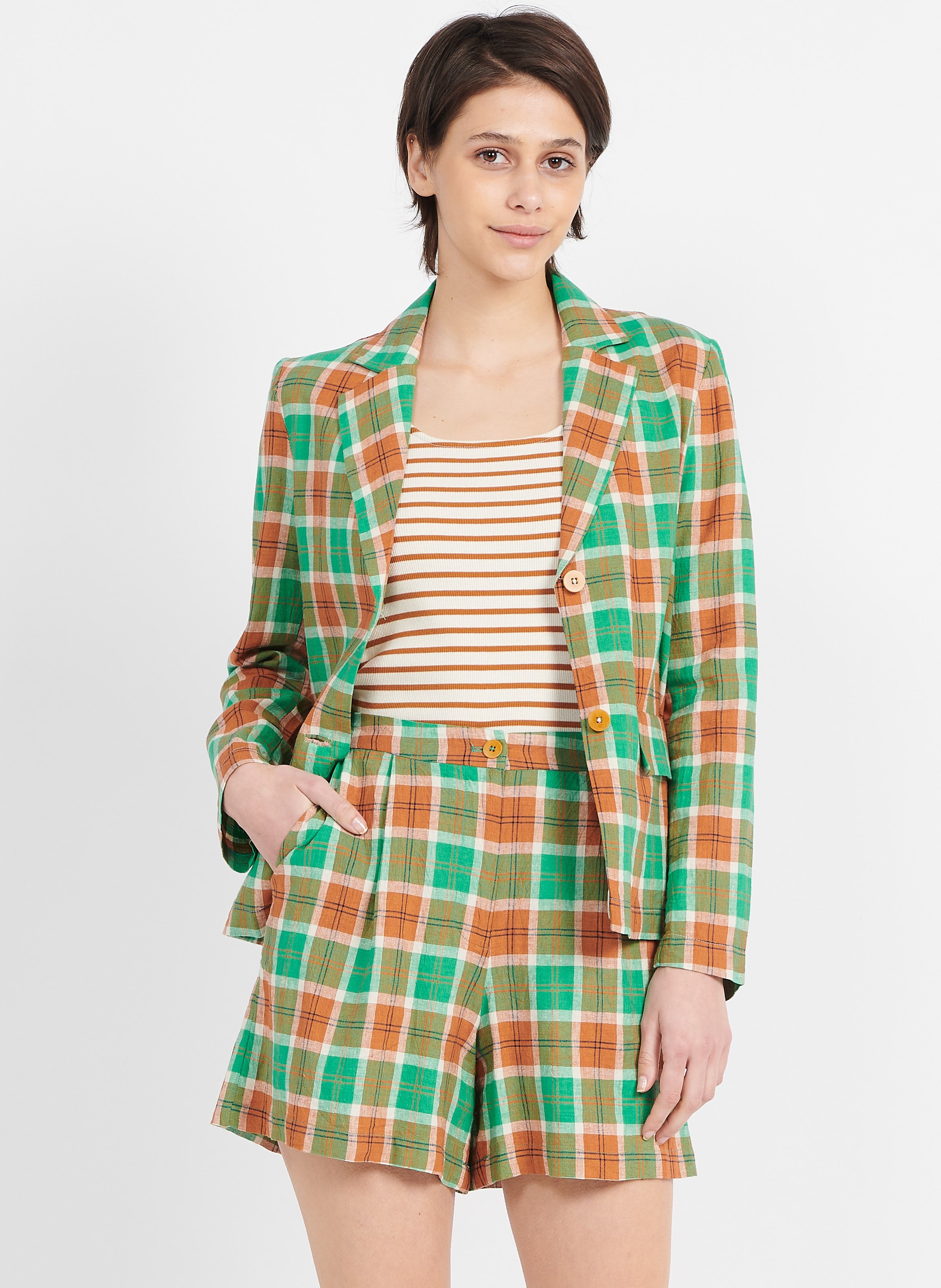 Karierter Blazer Vert Nice Things - Damen | Place des Tendances