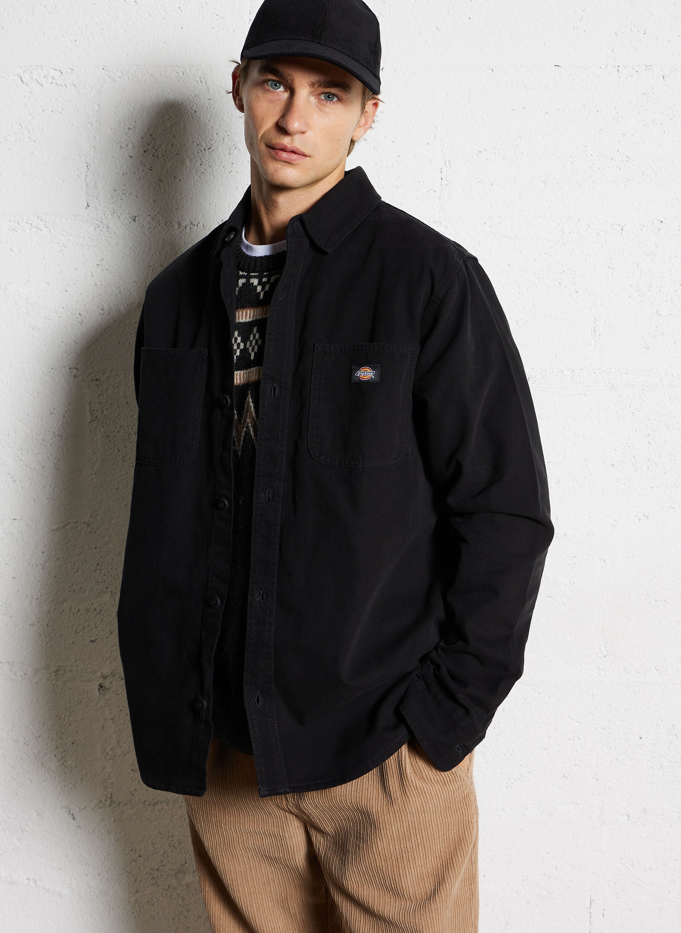 Cotton jacket with classic collar Stone washed black Dickies - Men ...
