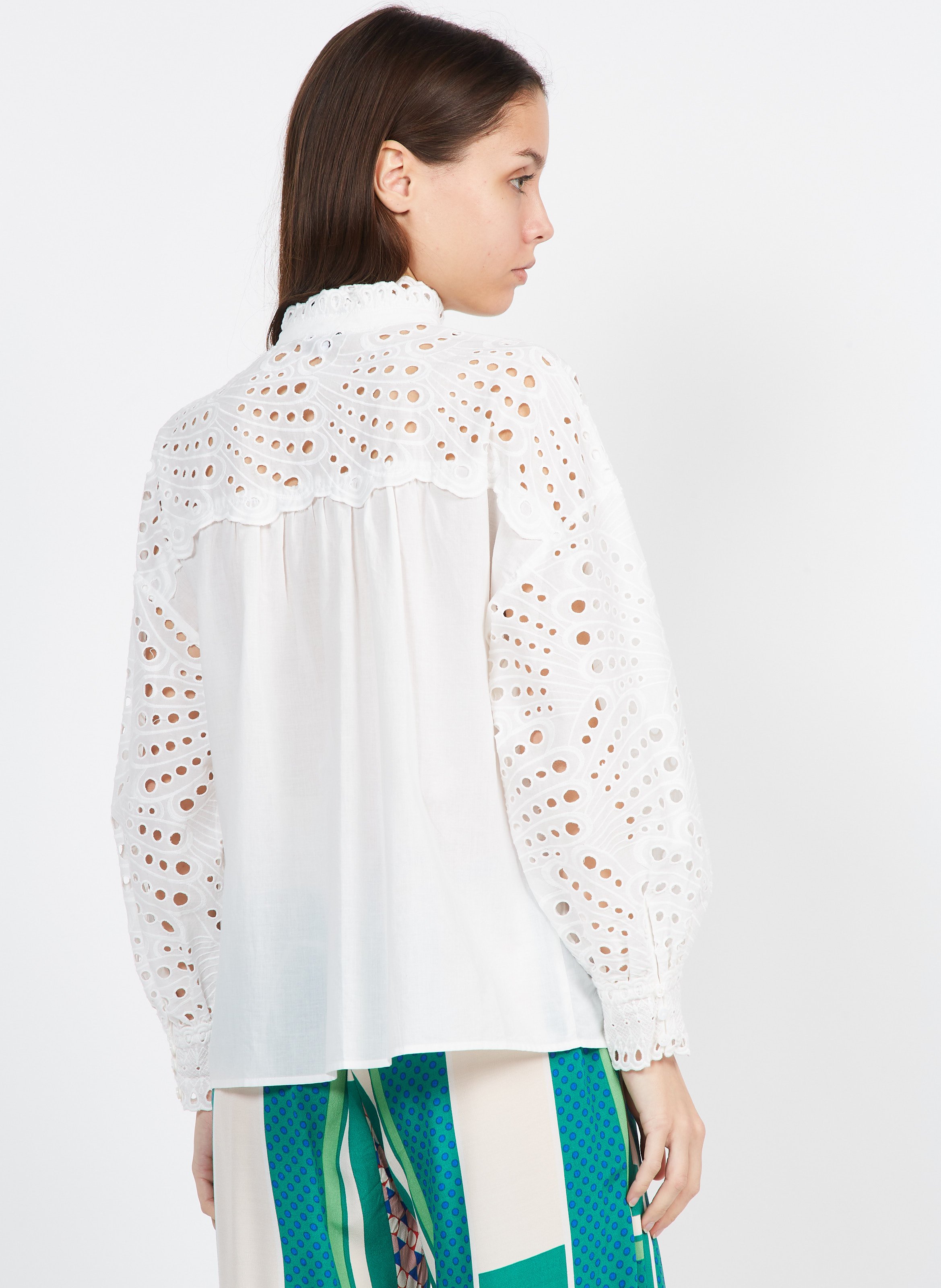 Cotton Blouse With Broderie Anglaise Blanc Casse Suncoo - Women | Place ...