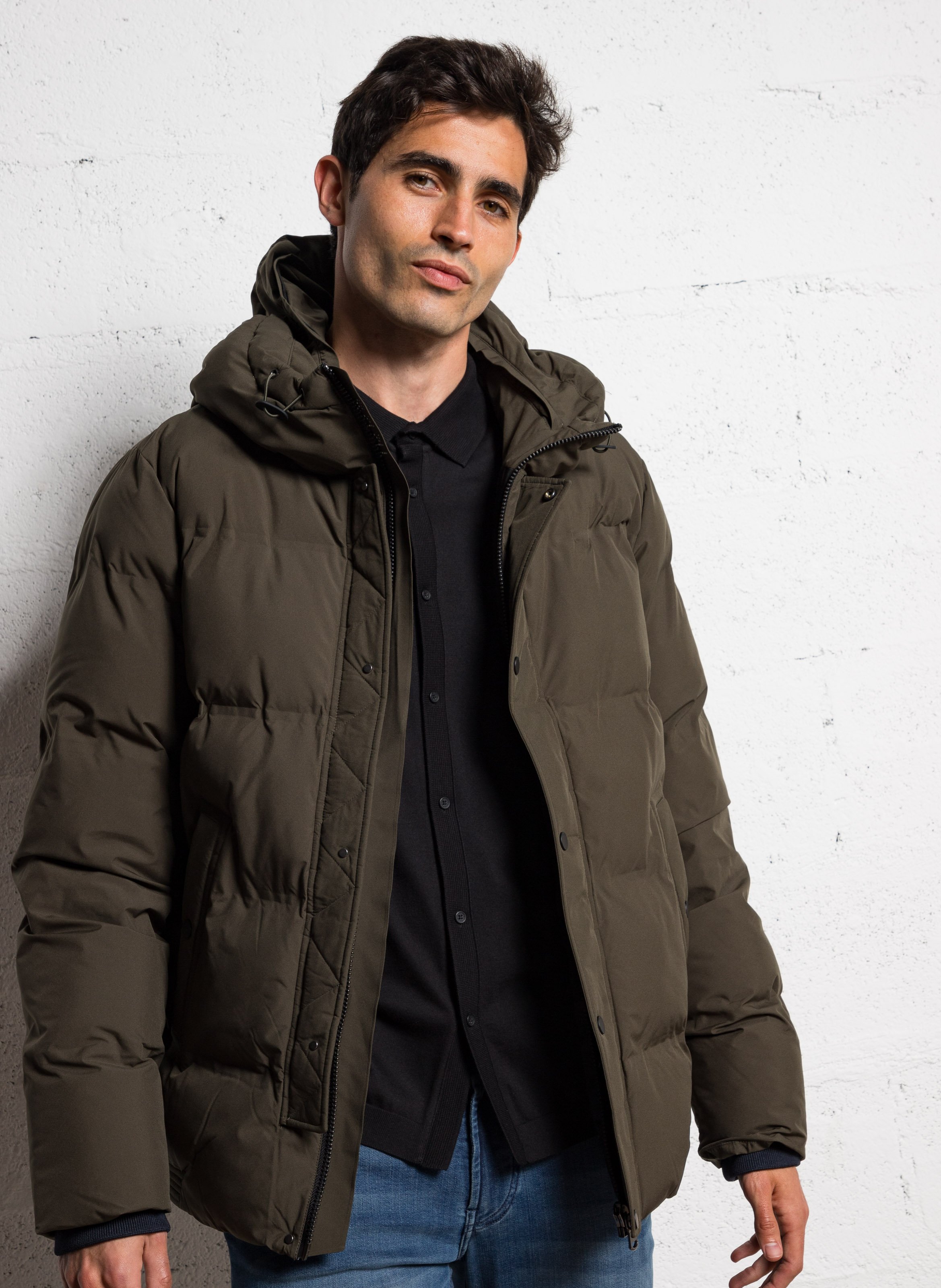 Straight puffer jacket with high collar Kaki fonce Ikks - Men MZ41103 ...