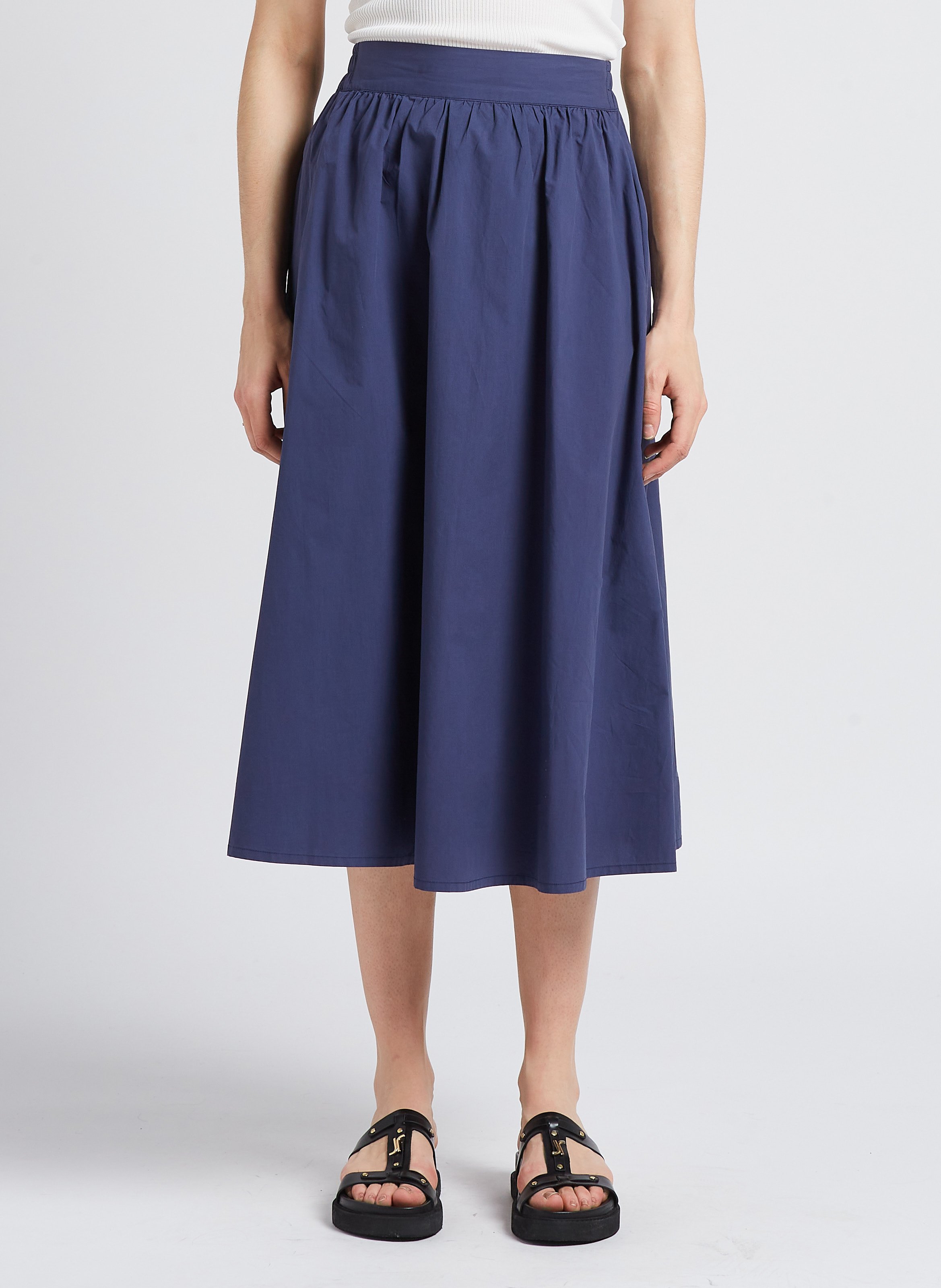 Jupe Midi évasée Taille Haute En Popeline De Coton Nami Marine Bella Jones - Femme - NAMI-MARINE ...