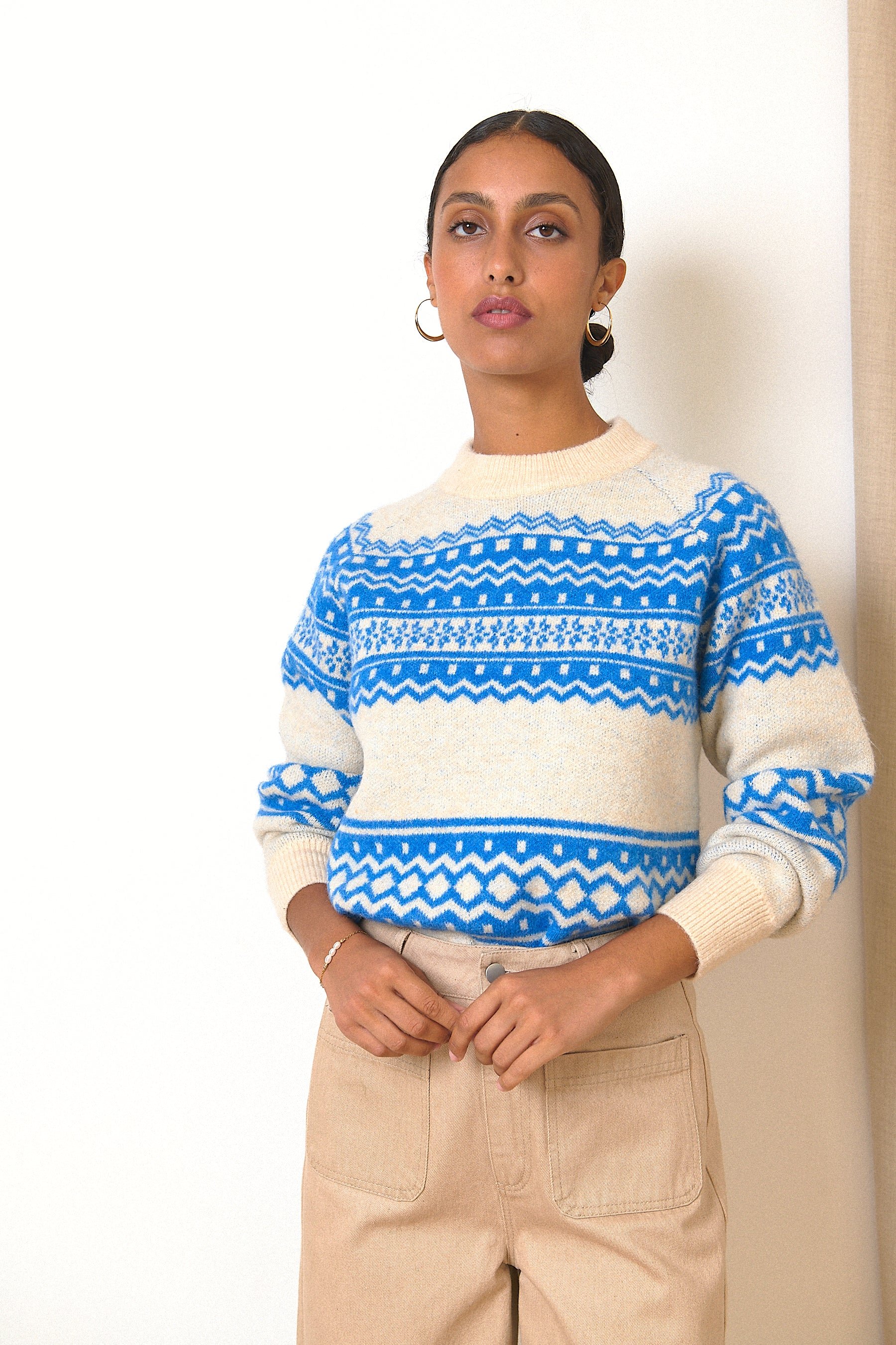 Pull Col Rond Jacquard Tignes Ecru Garance Paris - Femme - 3227-ECRU-SM | Place des Tendances