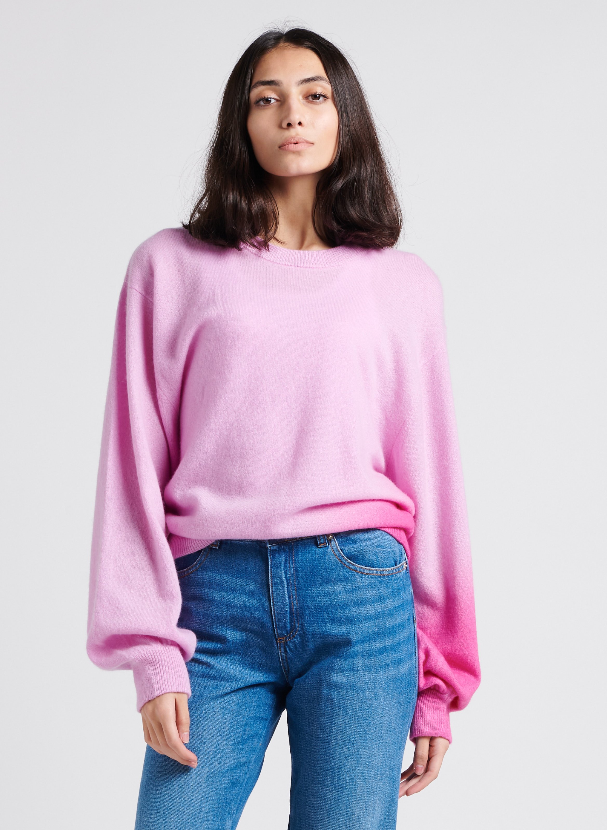 Round-neck cashmere sweater Confetti-fuchsia fedora spray dye Crush ...