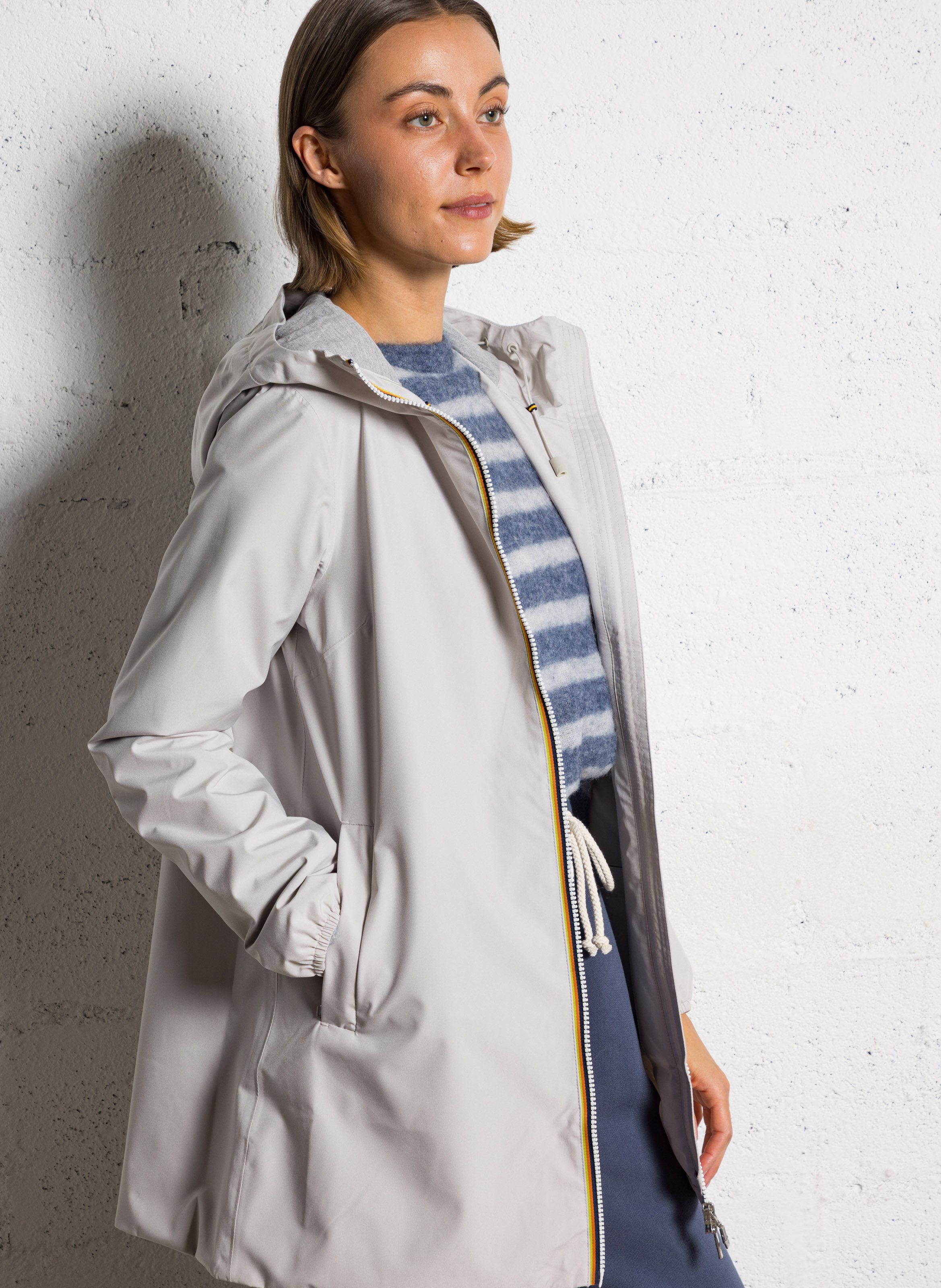 Buttoned and zipped high-neck fitted raincoat Beige lt K-Way - Women ...