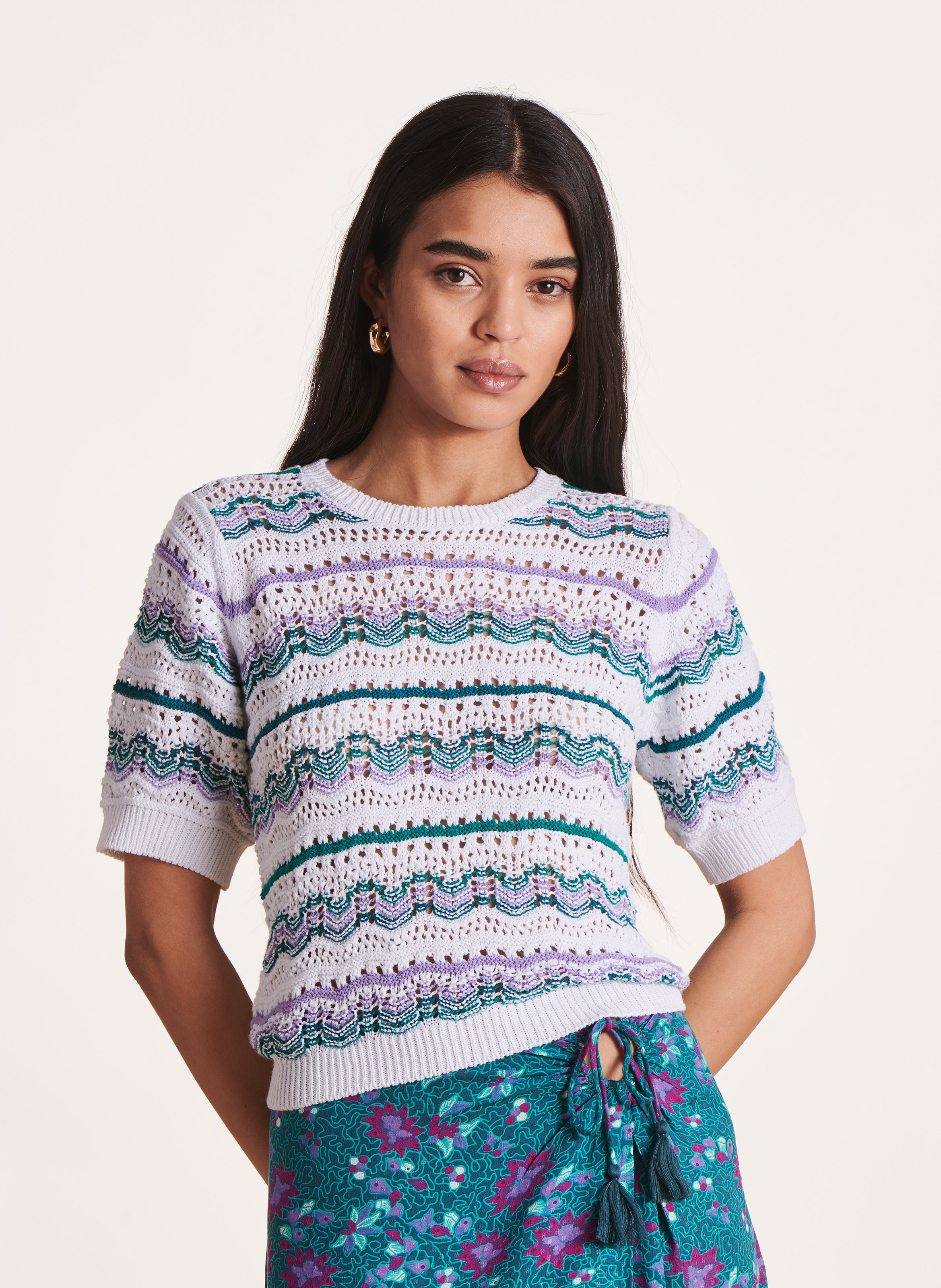 Jersey corto de ganchillo fantasía Blanc lagune La Fee Maraboutee ...