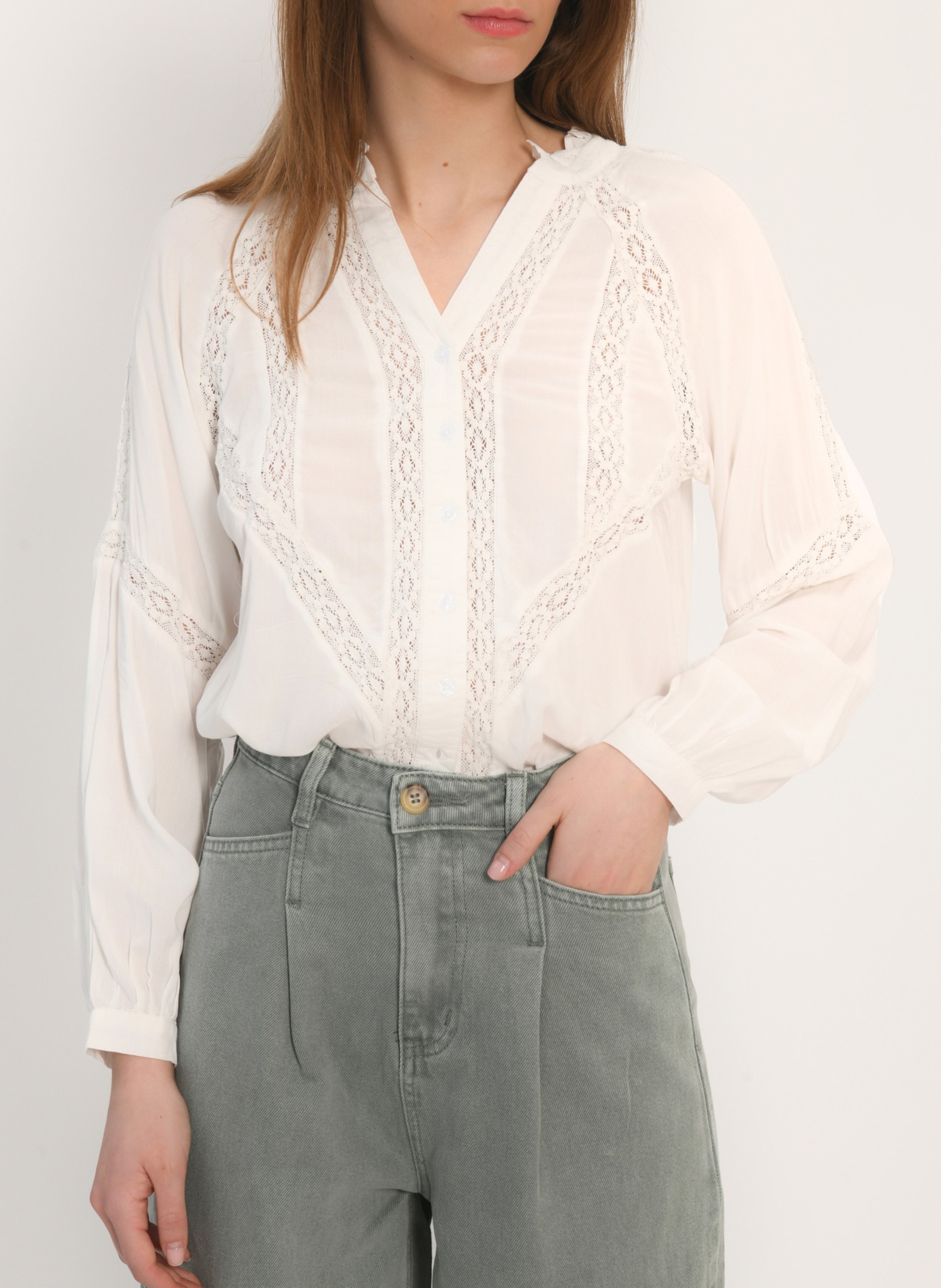 Chemise col rond en dentelle Ayline Blanc Kookai - Femme 72CH643 ...