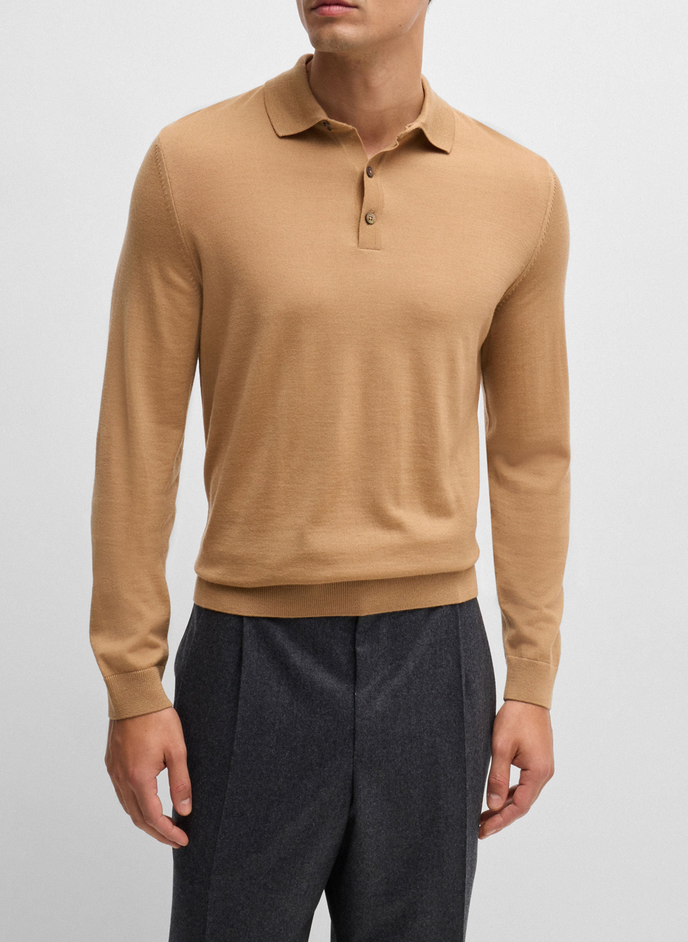 Pull Slim En Laine Vierge Beige Boss - Homme - 50476355-260-BEIGE ...