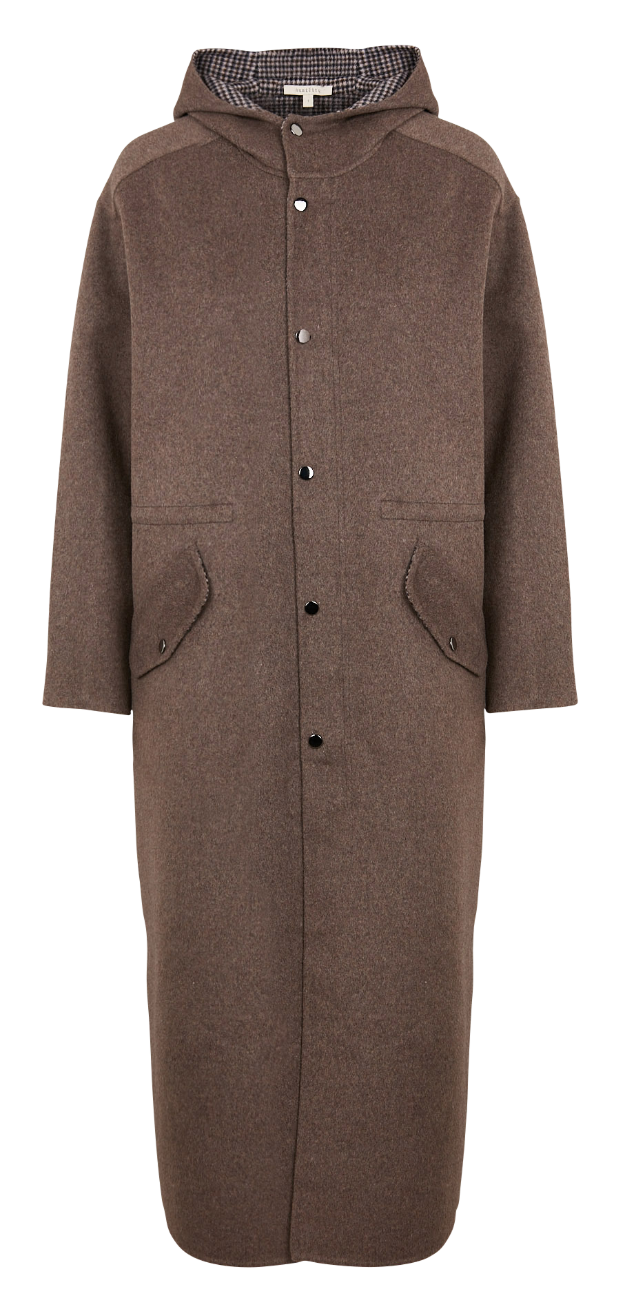 Long Wool-blend Coat With Hood Taupe Humility - Women - HI-GP-UMEDA-728 ...