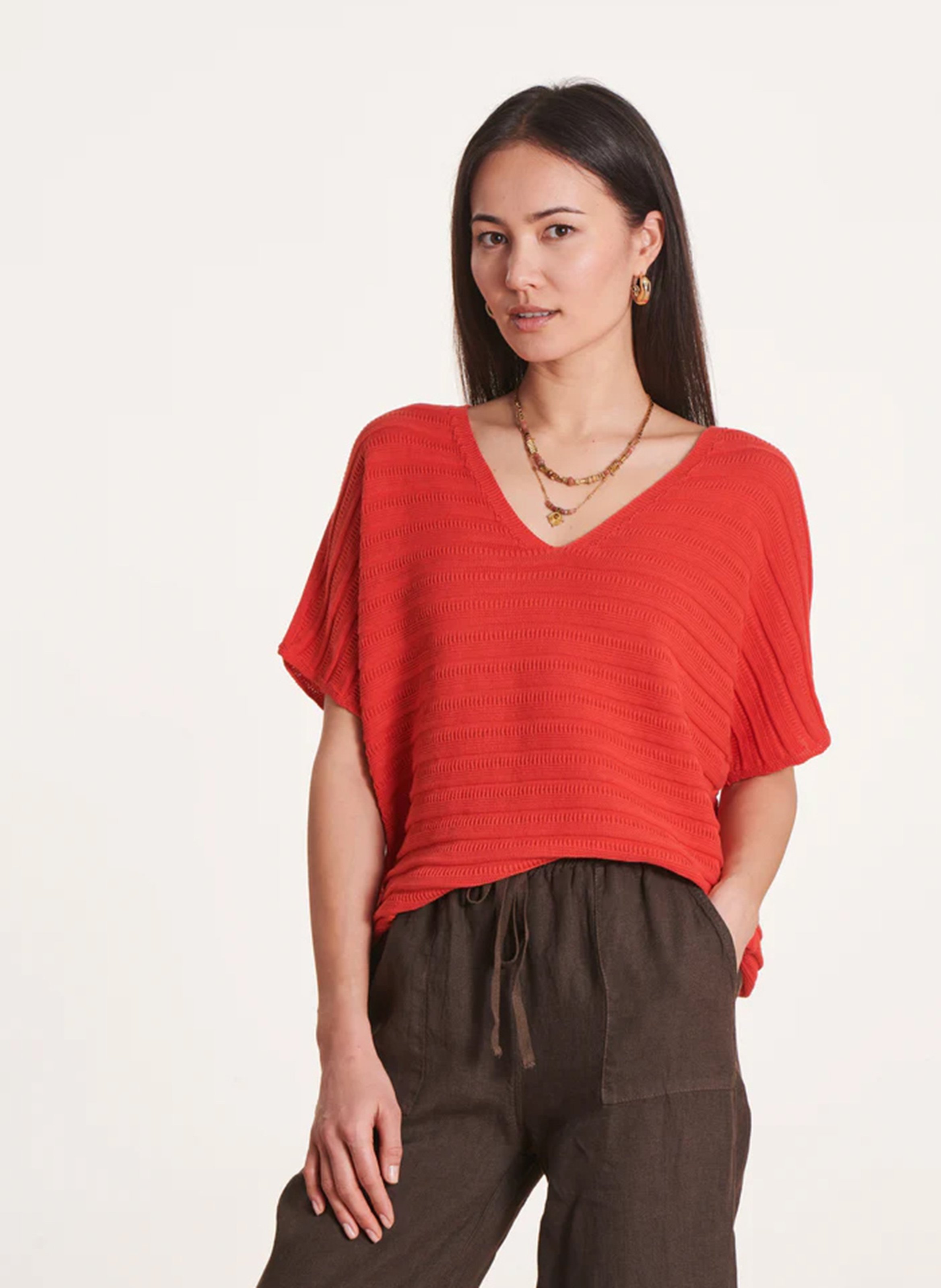 Pull col v en coton Carmin La Fee Maraboutee - Femme FJ-PU-DELTANI ...