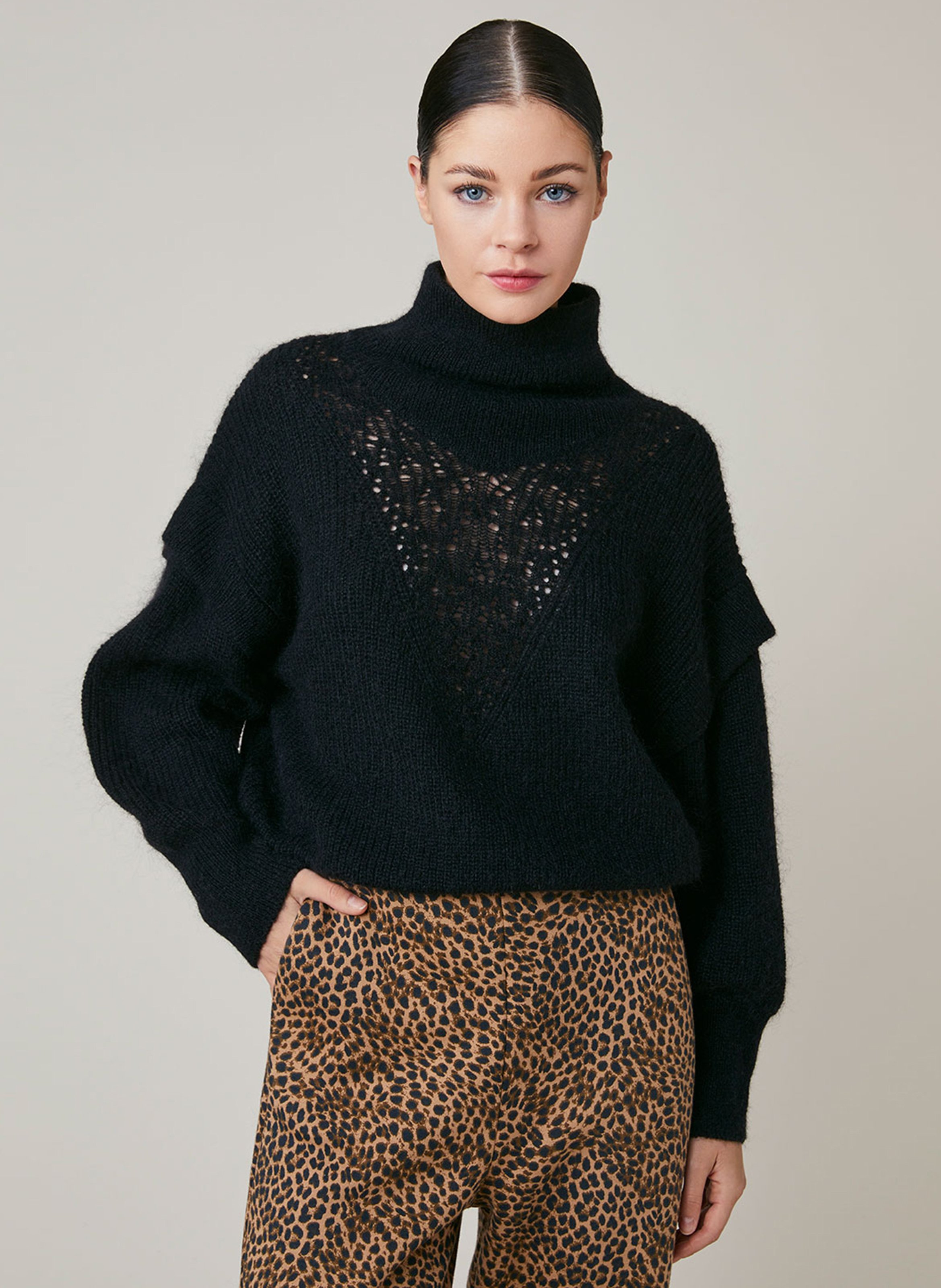 Oversized Openwork Wool Blend Sweater Noir Harris Wilson - Women ...
