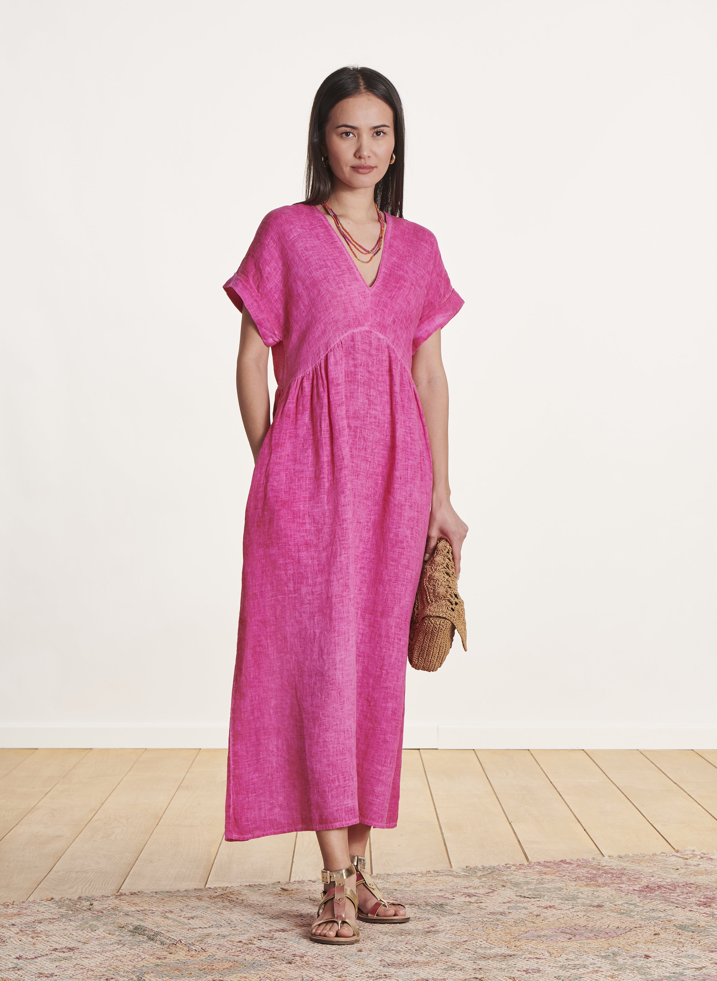 Flared long linen dress Wild berry La Fee Maraboutee - Women FJ-RO ...