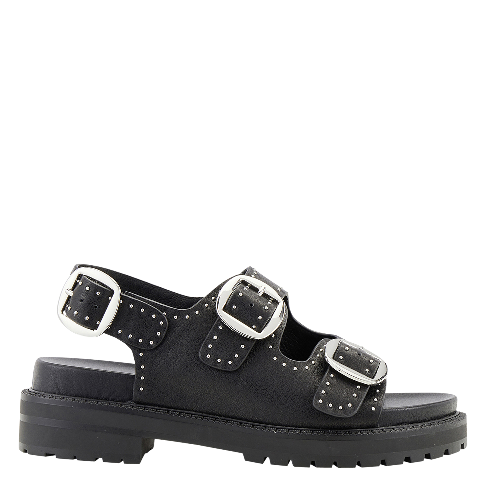 Sandales Plates En Cuir à Clous Haliza Noir Cosmoparis - Femme - 348276 ...