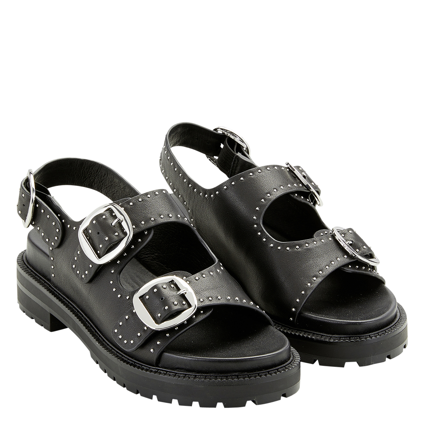 Sandales Plates En Cuir à Clous Haliza Noir Cosmoparis - Femme - 348276 ...