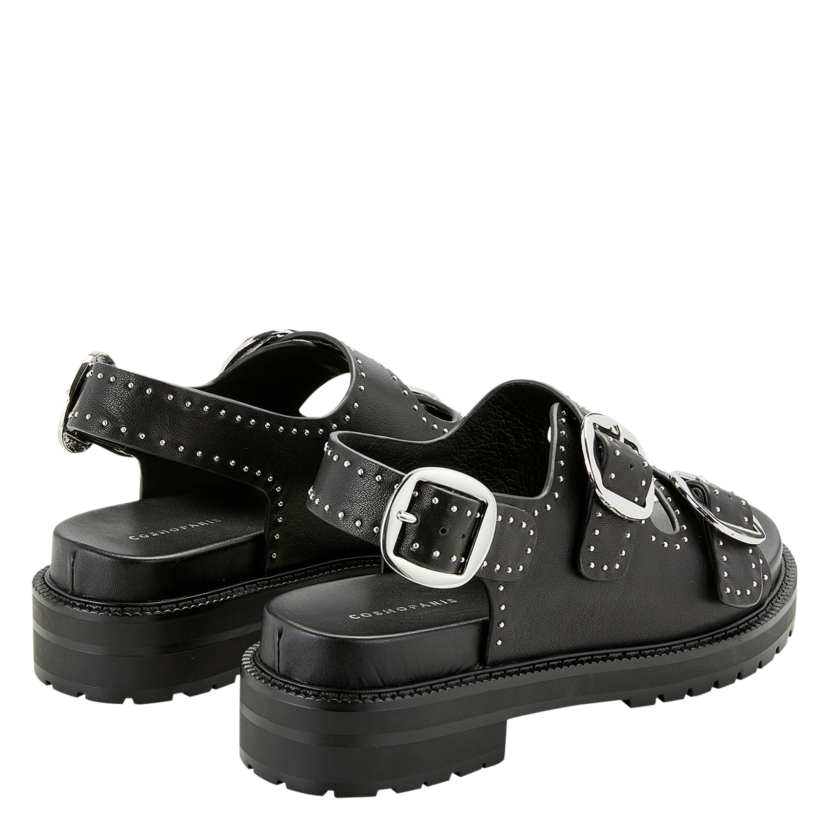 Sandales Plates En Cuir à Clous Haliza Noir Cosmoparis - Femme - 348276 ...