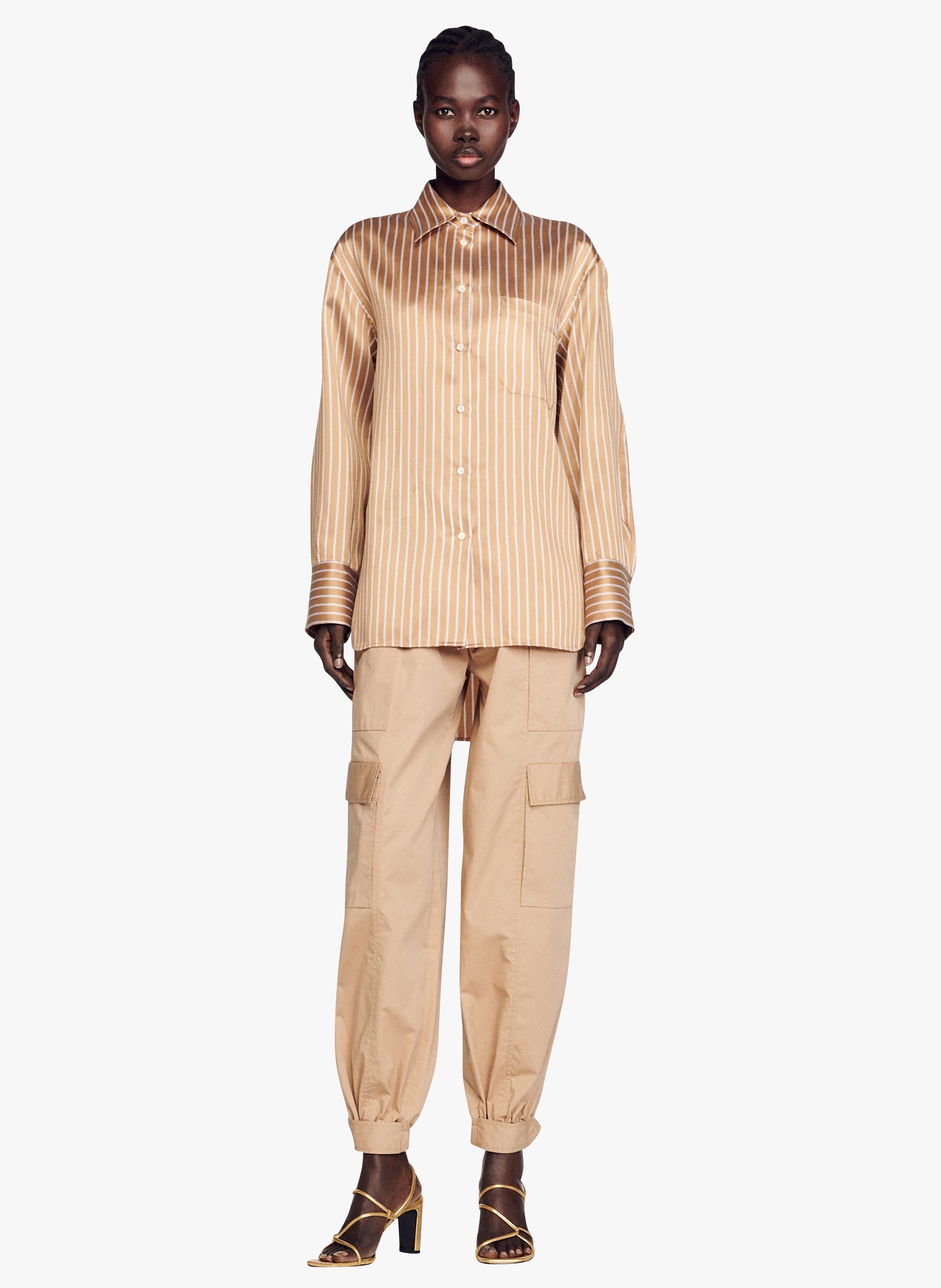 Loose-fit Shirt With Classic Collar Bronze Blanc Sandro - Women | Place ...