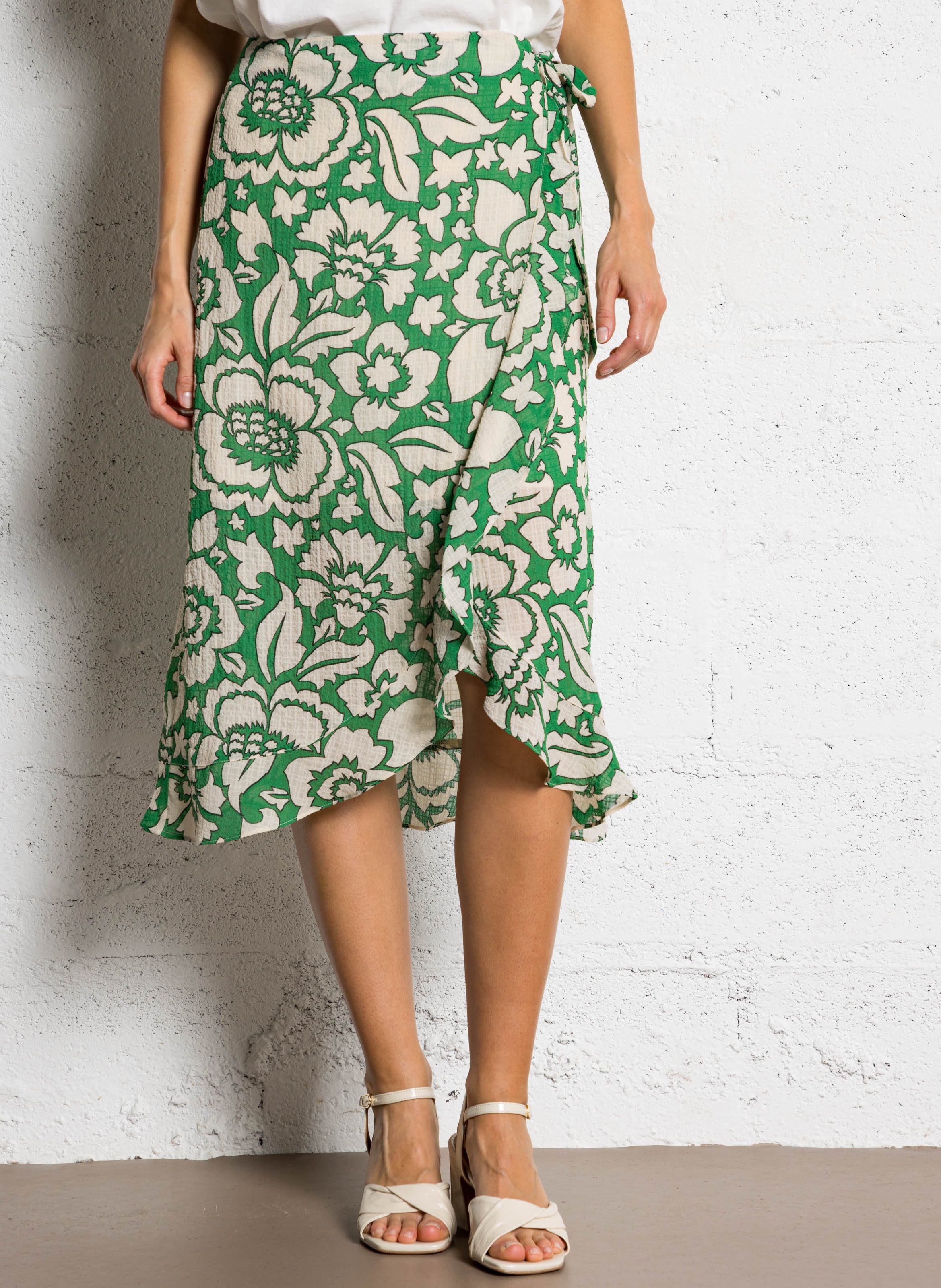 Jupe midi évasée à motifs Vert Ikks - Femme B127115 | Place des Tendances