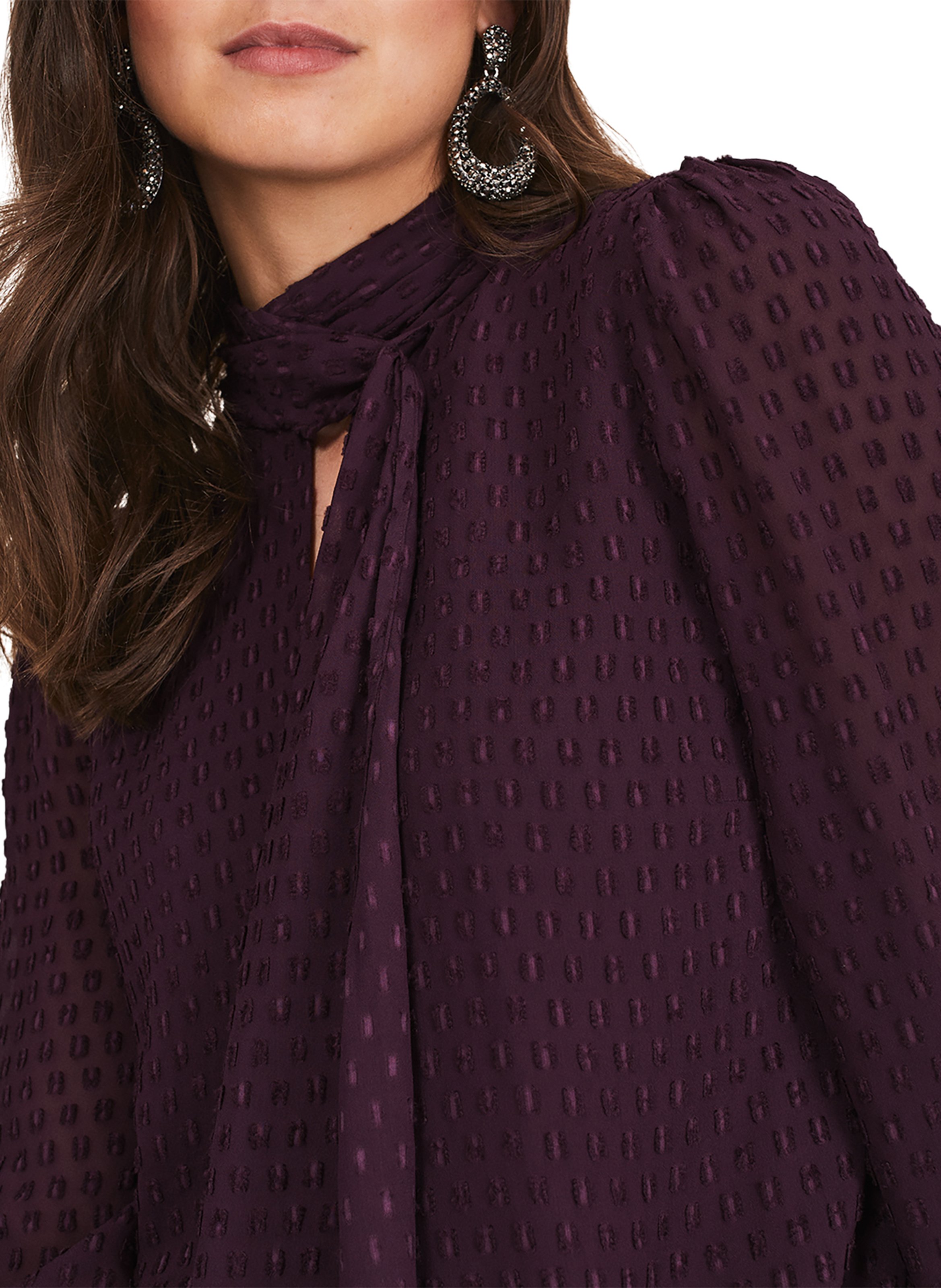 Dotted Swiss Midi Dress With High Neck Purple Phase Eight - Women ...