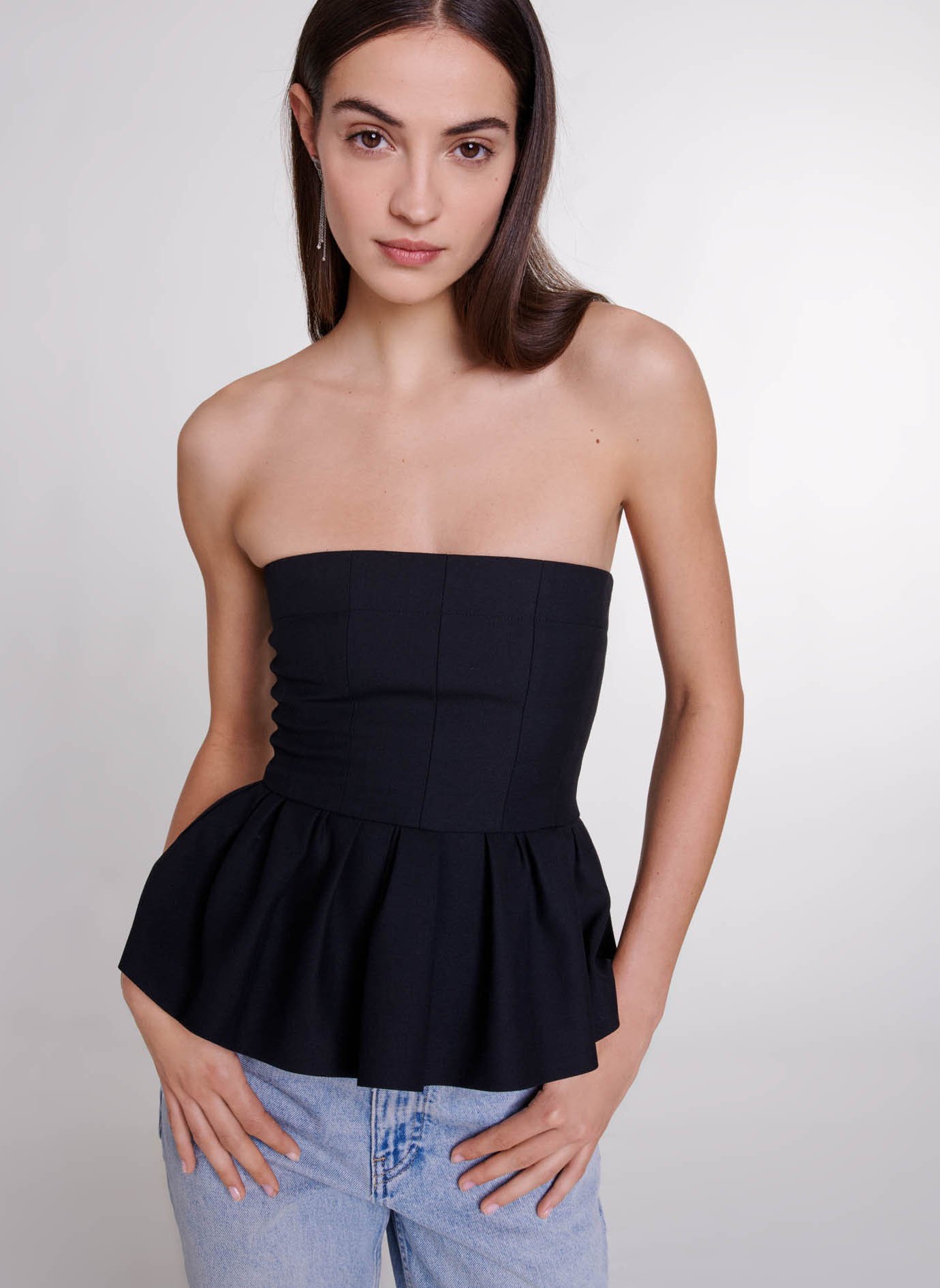 Peplum Bustier Top Noir Maje - Women - MFPTO00997-2517-NOIR | Place des ...