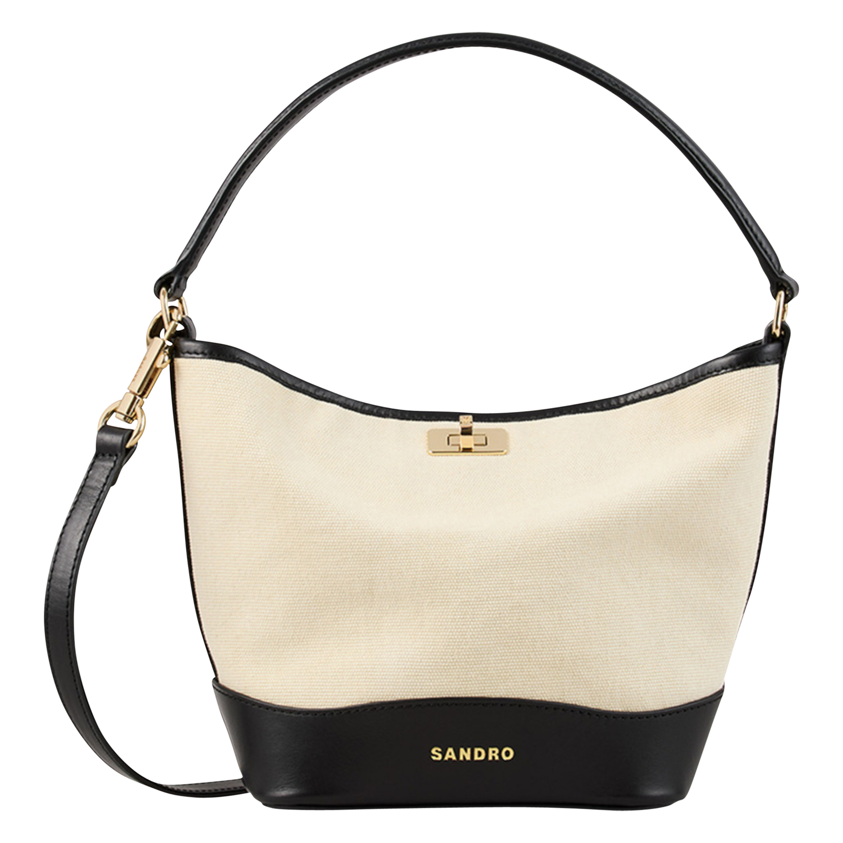 Two-fabric bucket bag Ecru noir Sandro - Women SFASA01467 | Place des ...