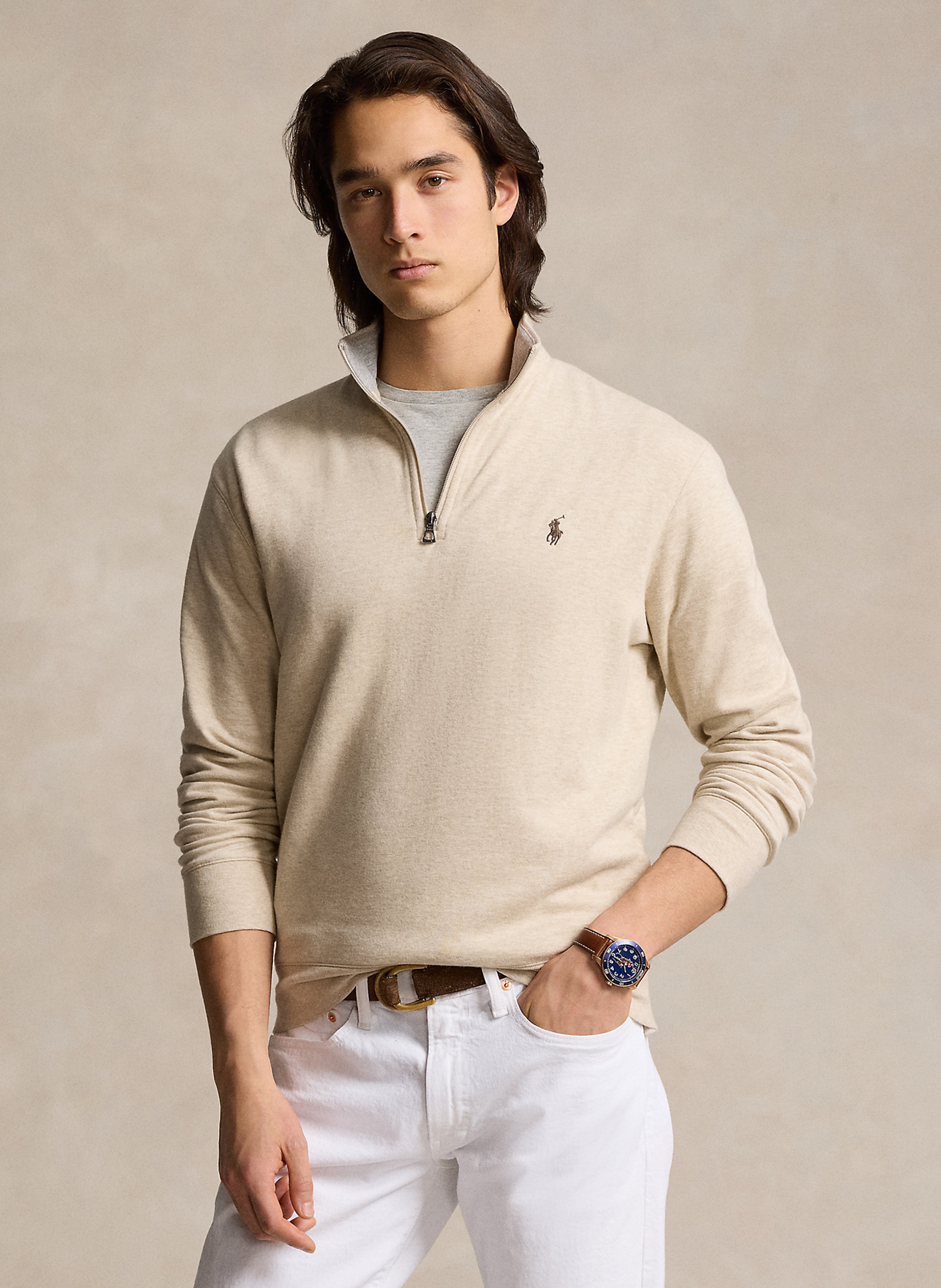 Pull col zippé en coton mélangé Expedition dune heather-c8888 Polo Ralph Lauren - Homme ...