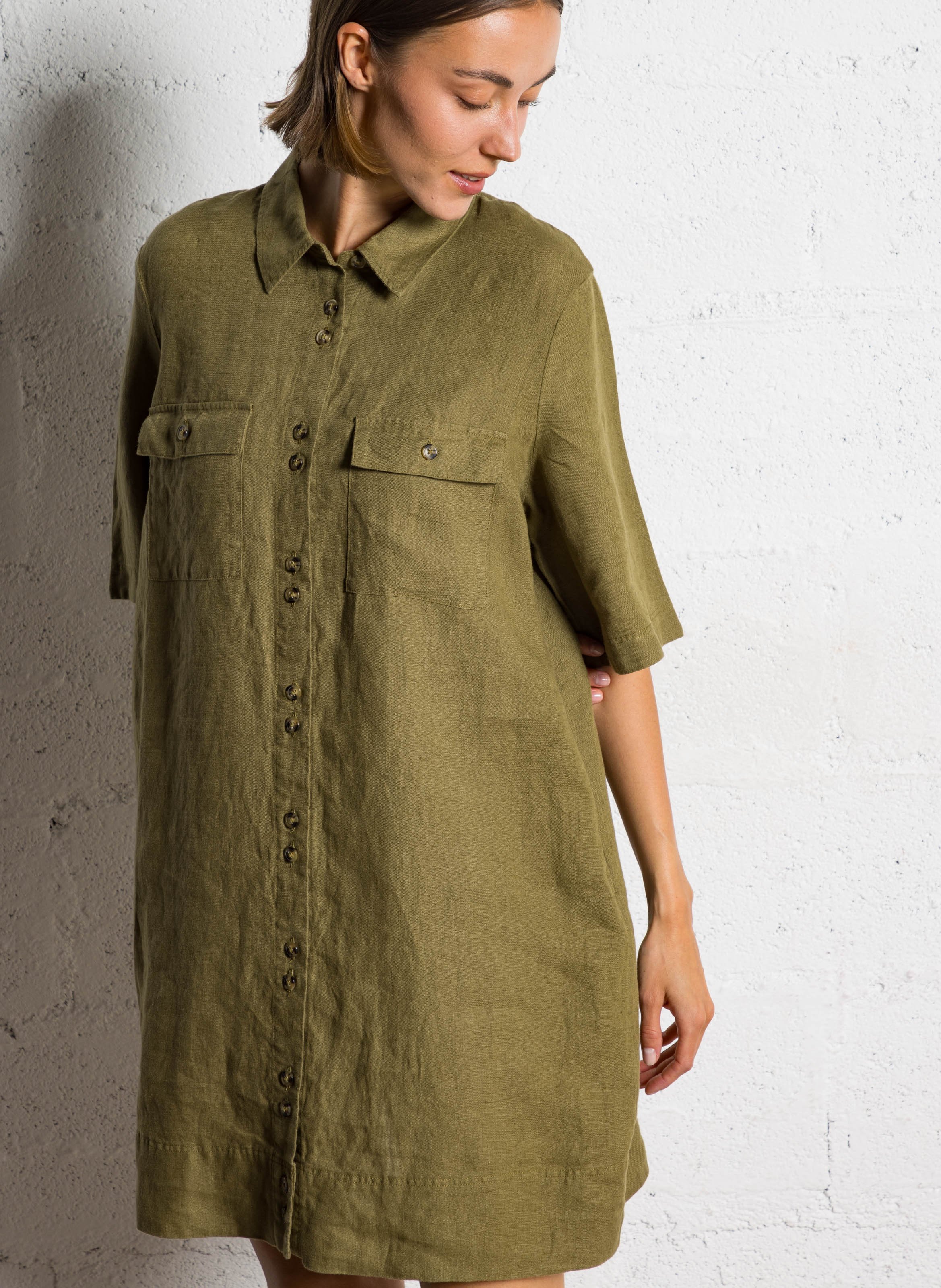 Robe courte en lin Robinson Olive Des Petits Hauts - Femme 1E250404 ...