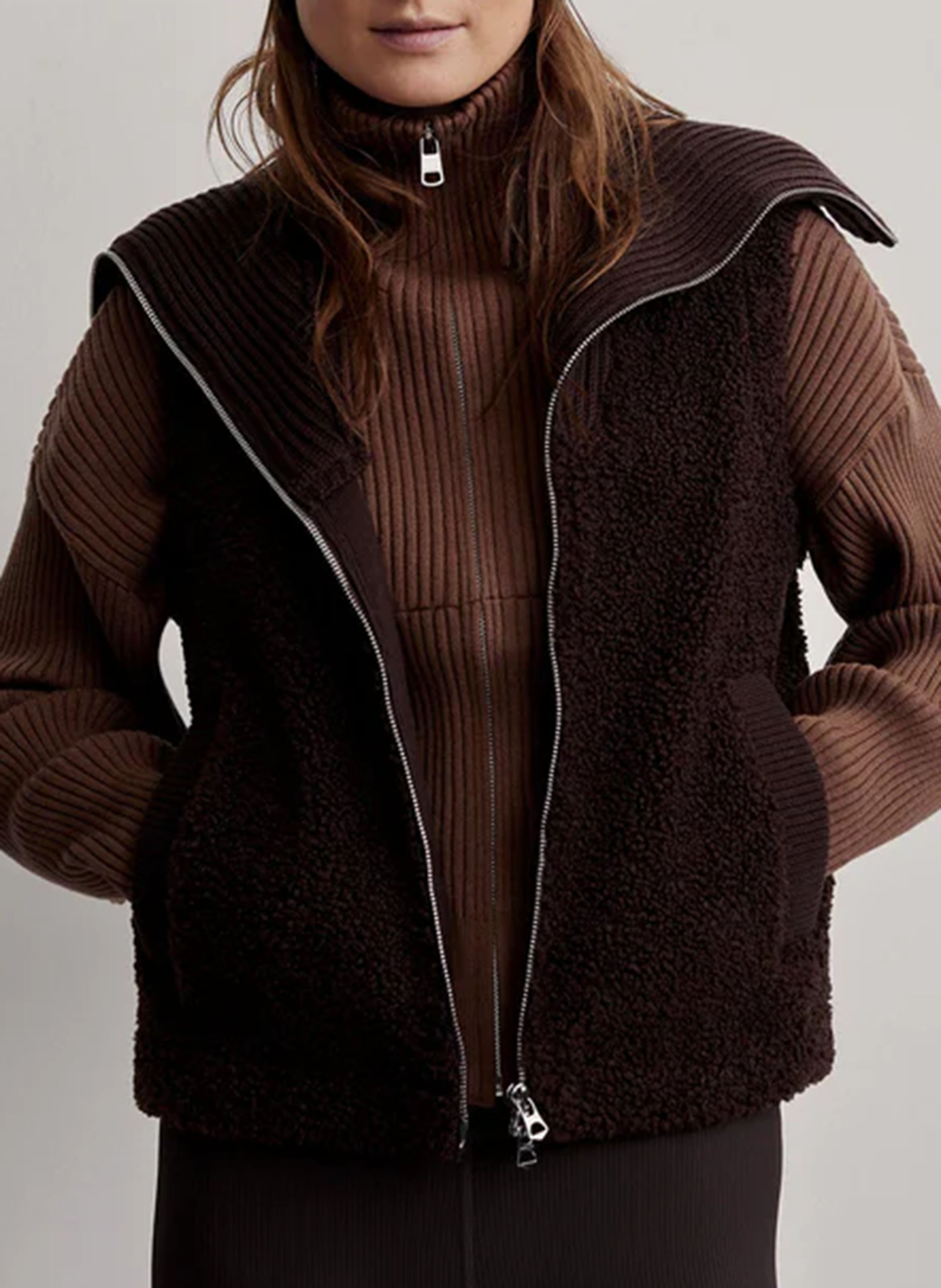 Sherpa-style Jacket With Lapel Collar Coffee Bean Varley - Women ...