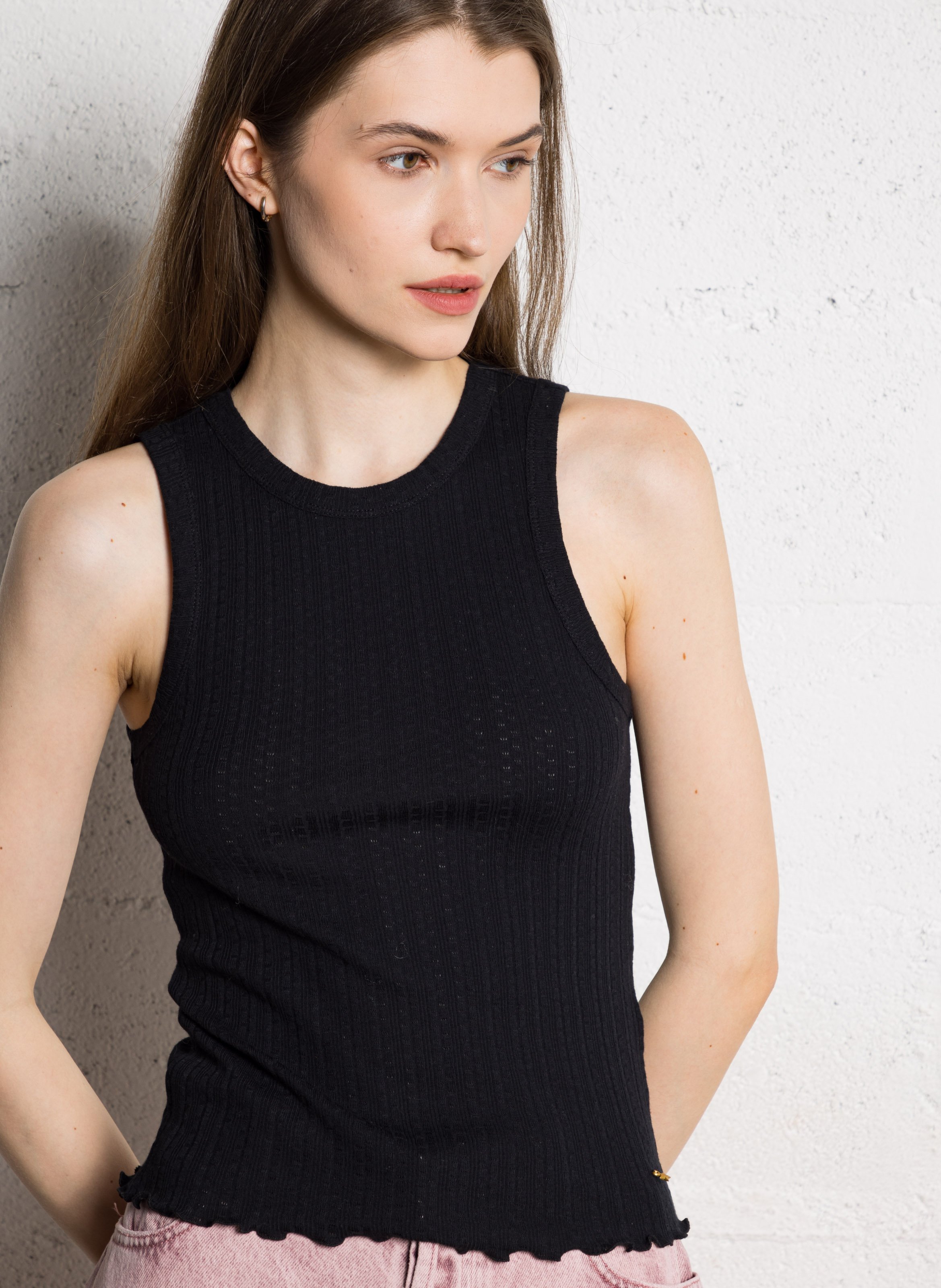 Pointelle knit organic cotton tank top Noir Des Petits Hauts - Women ...