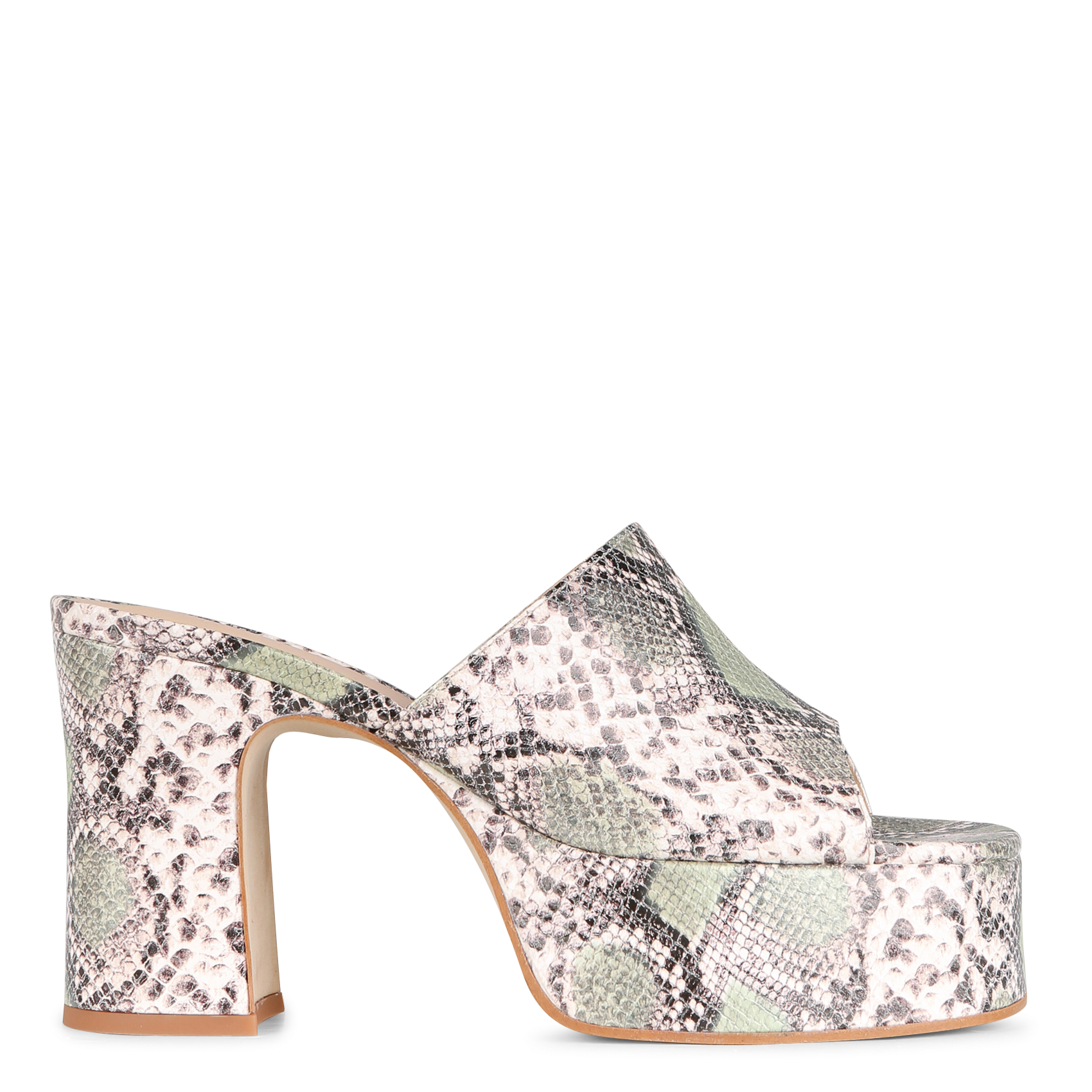 Reptile Embossed Leather Platform Mules Beige Jade Free Lance - Women ...