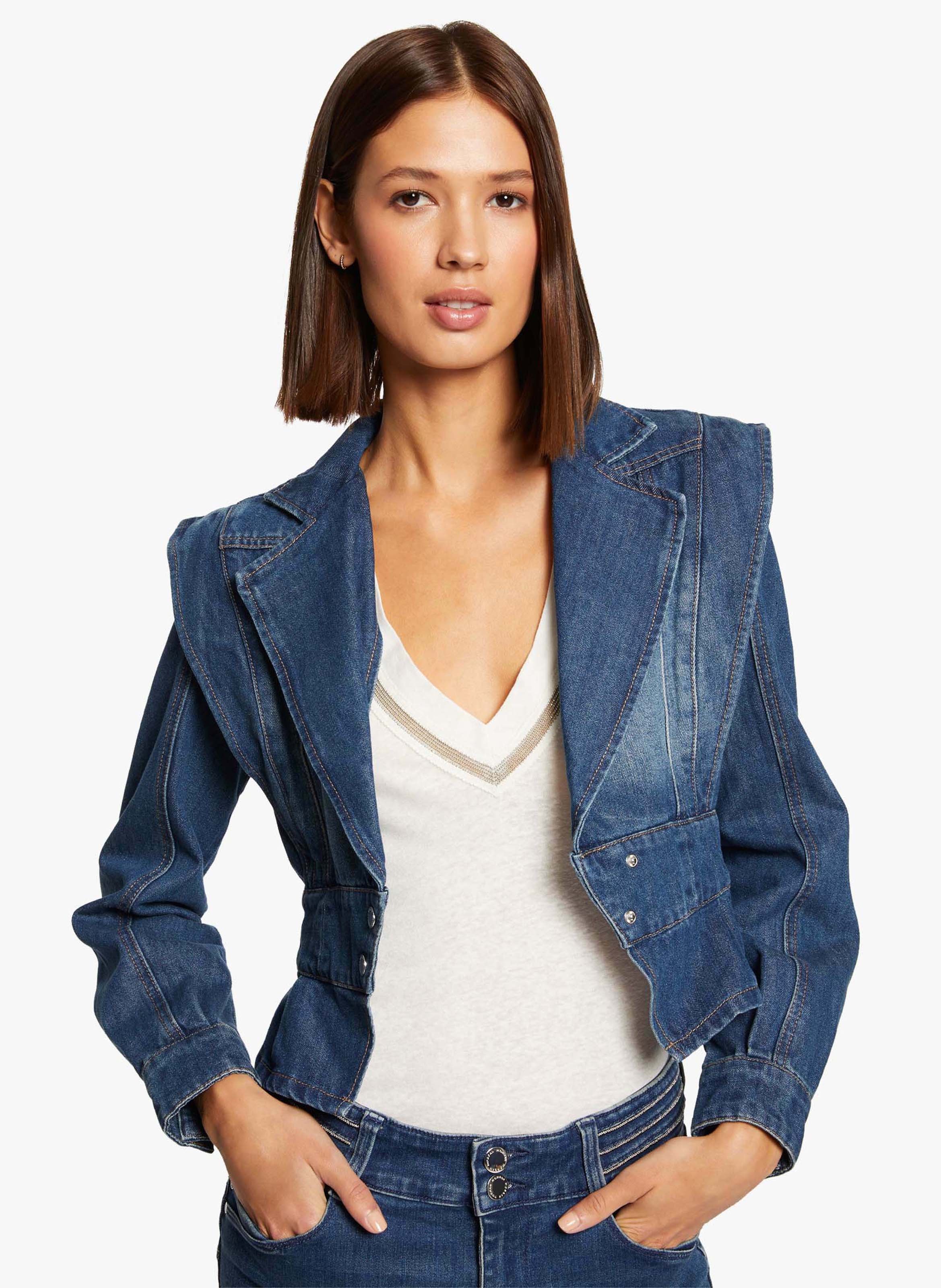 Giacca Con Spalline In Jeans Di Misto Cotone Jean Stone Morgan - Donna ...