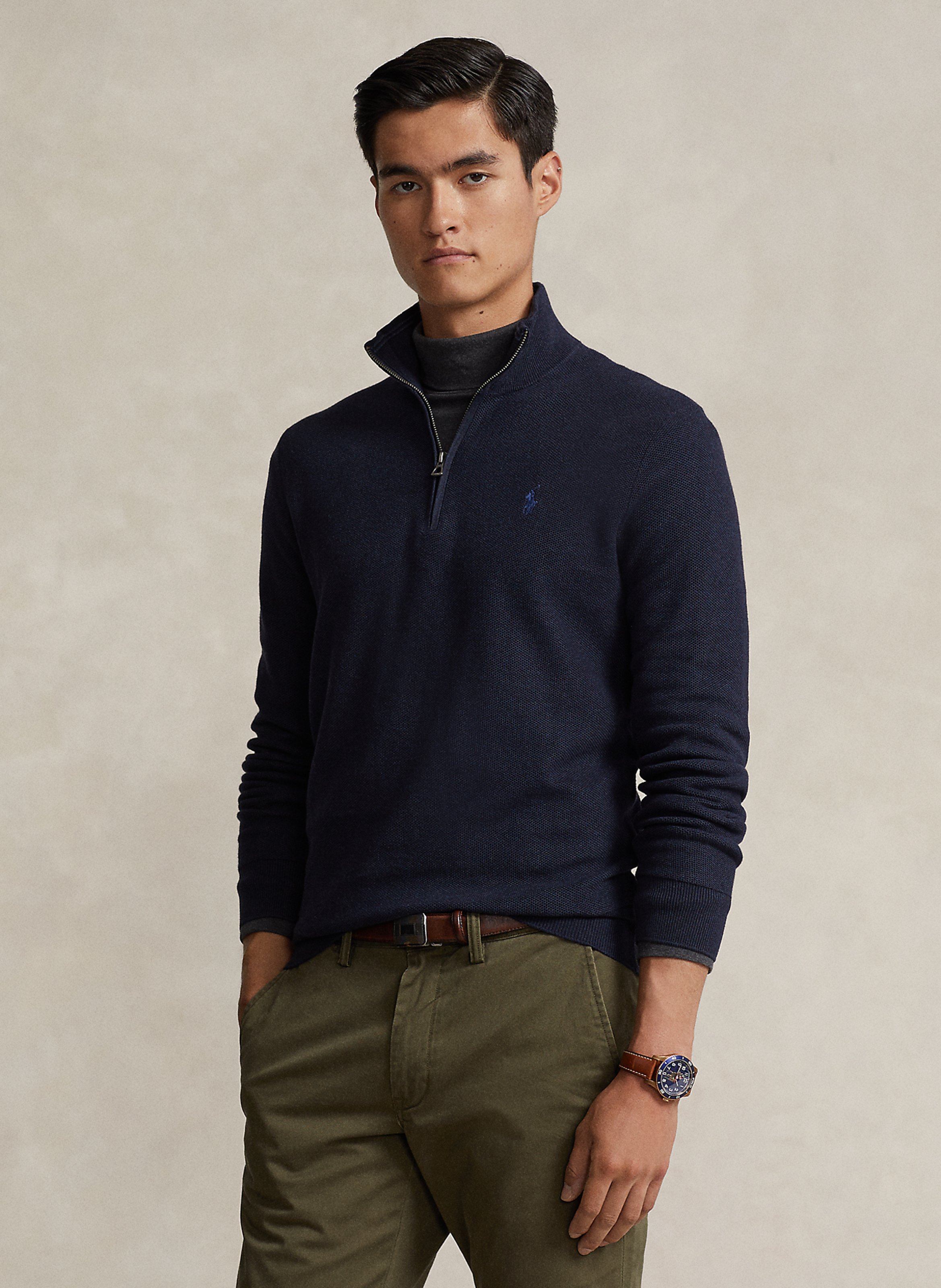 Pullover aus baumwoll-piqué mit stehkragen und reißverschluss Navy htr ...