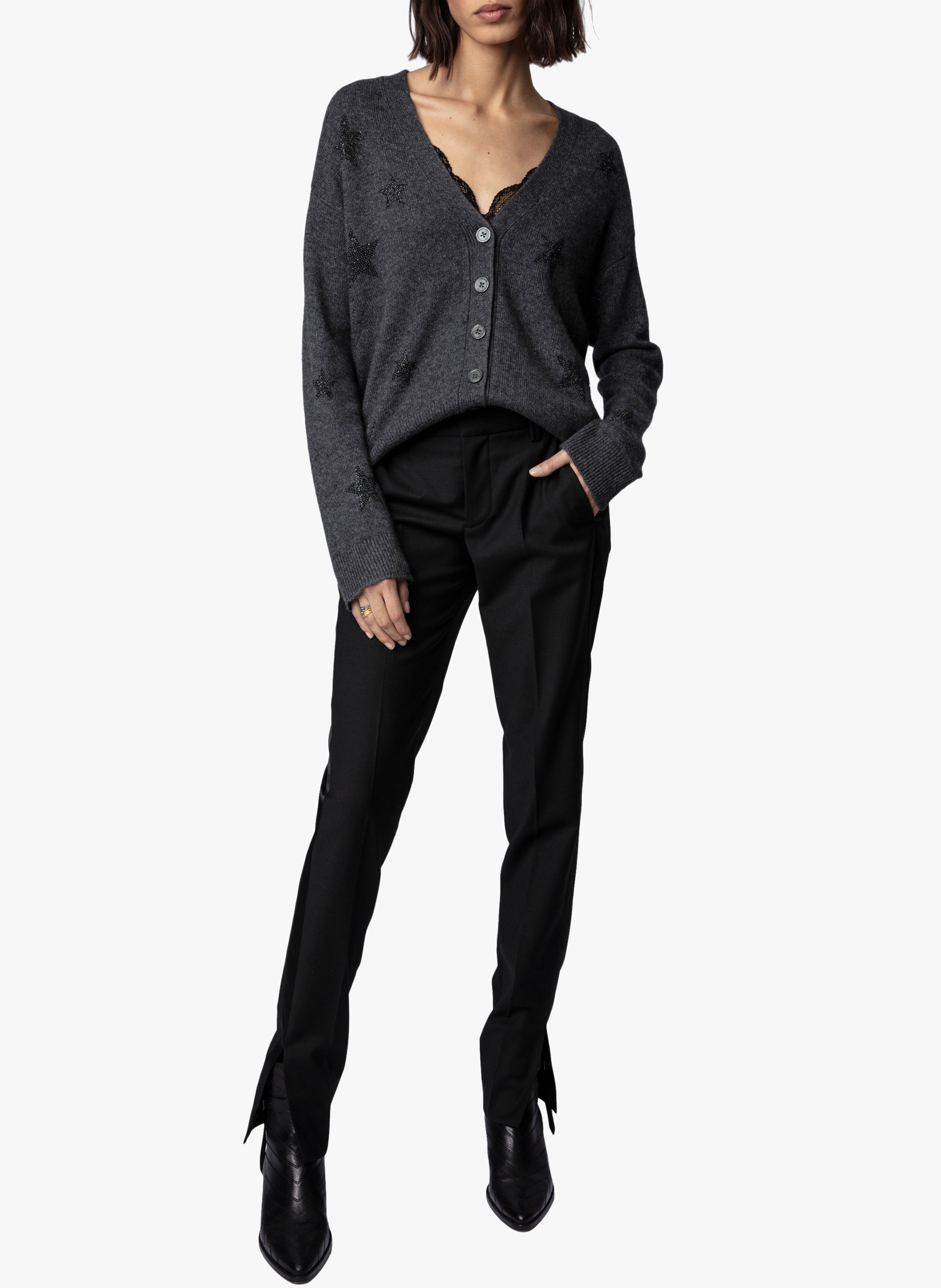 Printed Cashmere Cardigan Anthracite Zadig&voltaire - Women | Place des ...