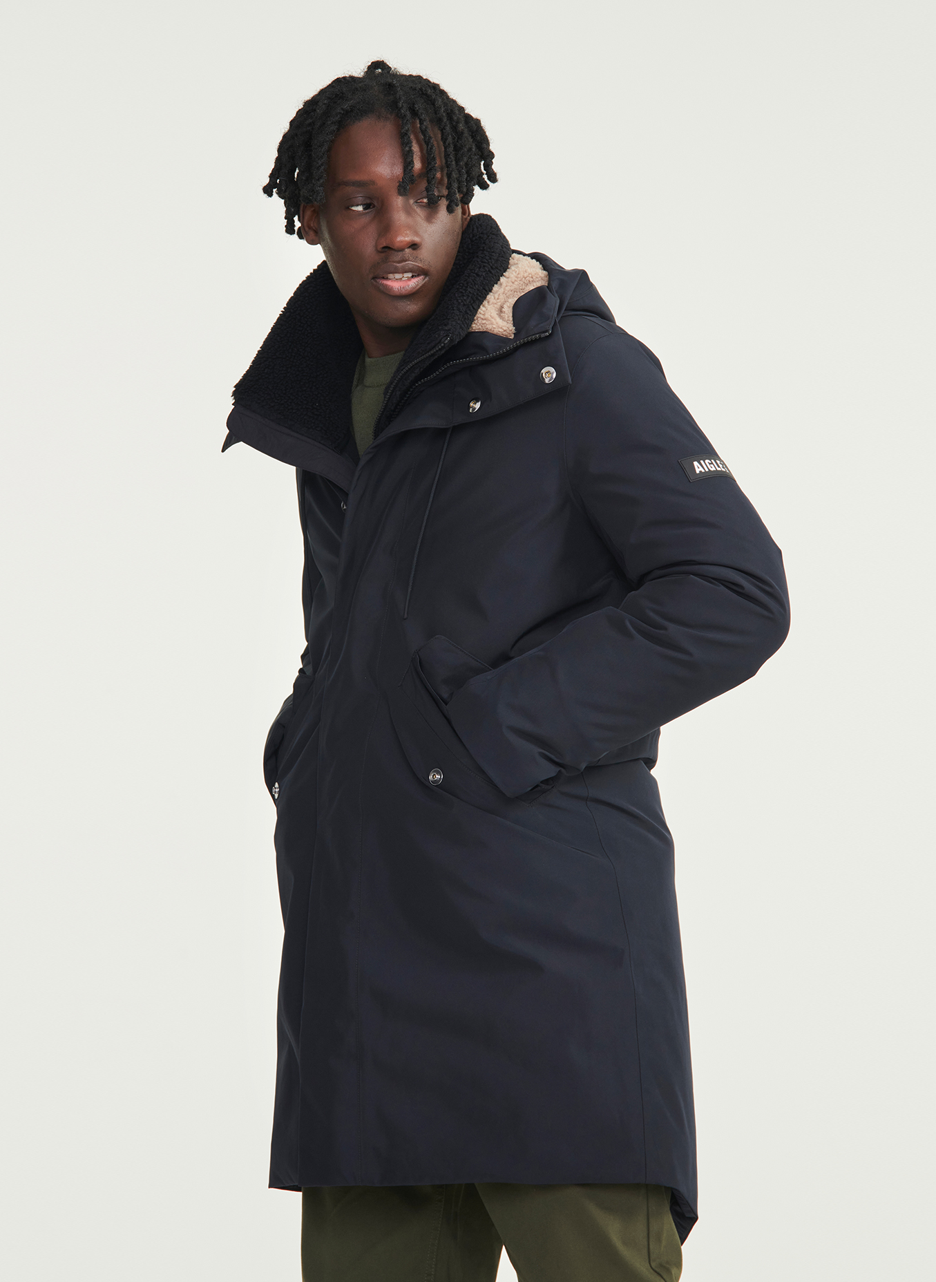 Oversized High-neck Parka In Recycled Fibers Noir Aigle - Men - AQ17 ...