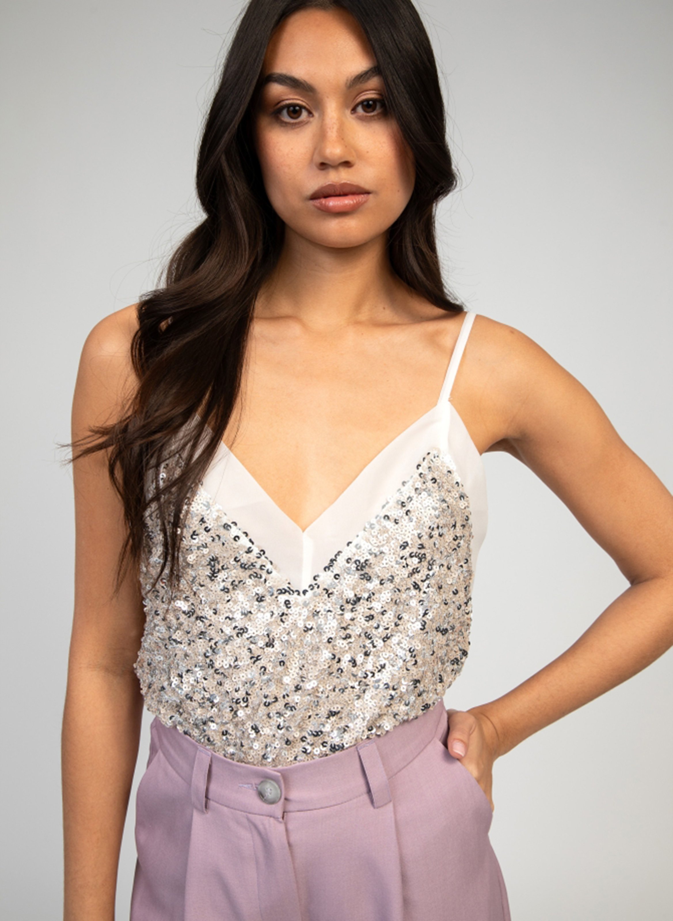 Caraco col v à sequins Adonisa Blanc multi An'ge - Femme 48-07249-W ...