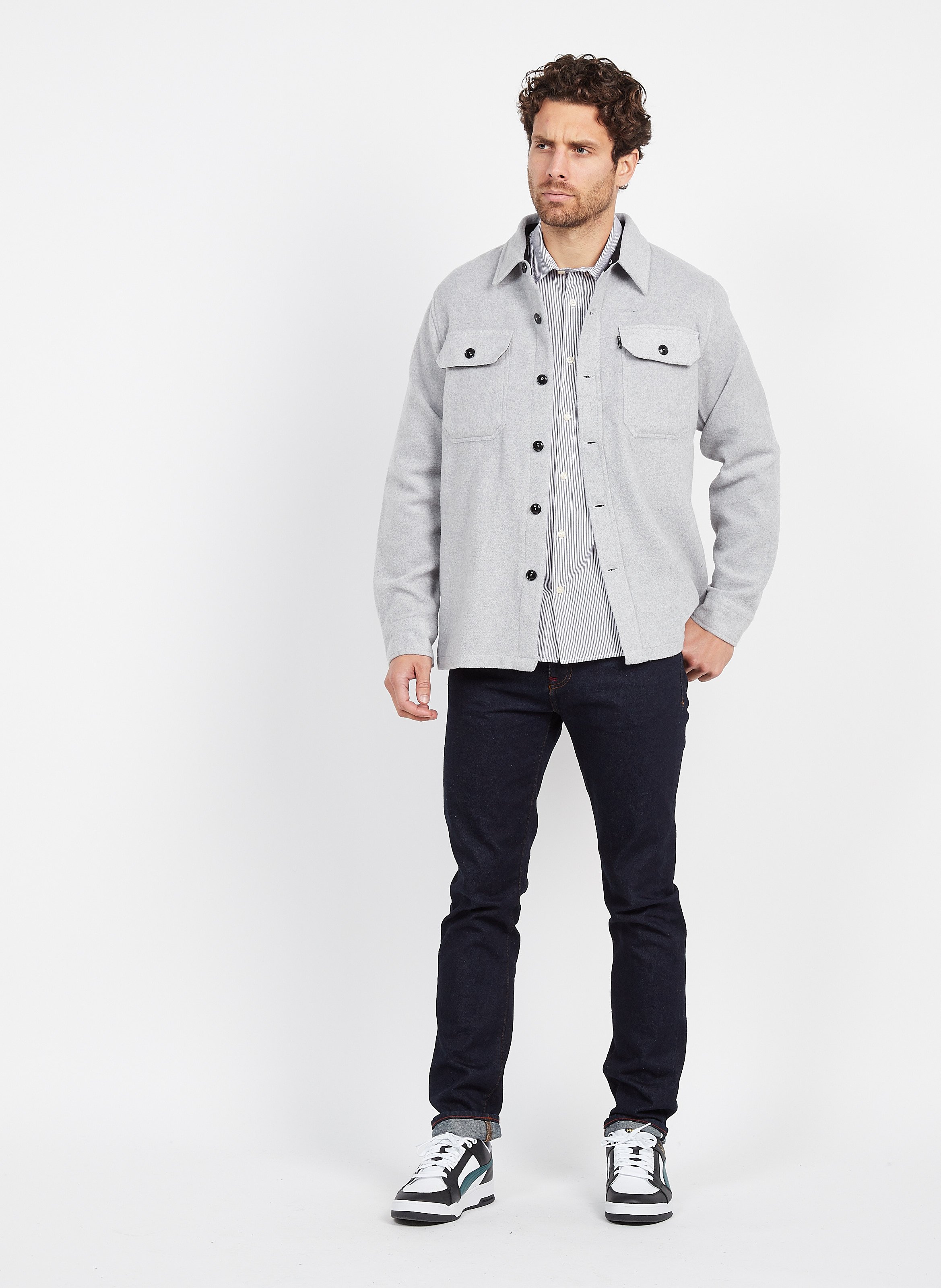 Overshirt With Classic Collar Heat-grey Schott - Men | Place des Tendances