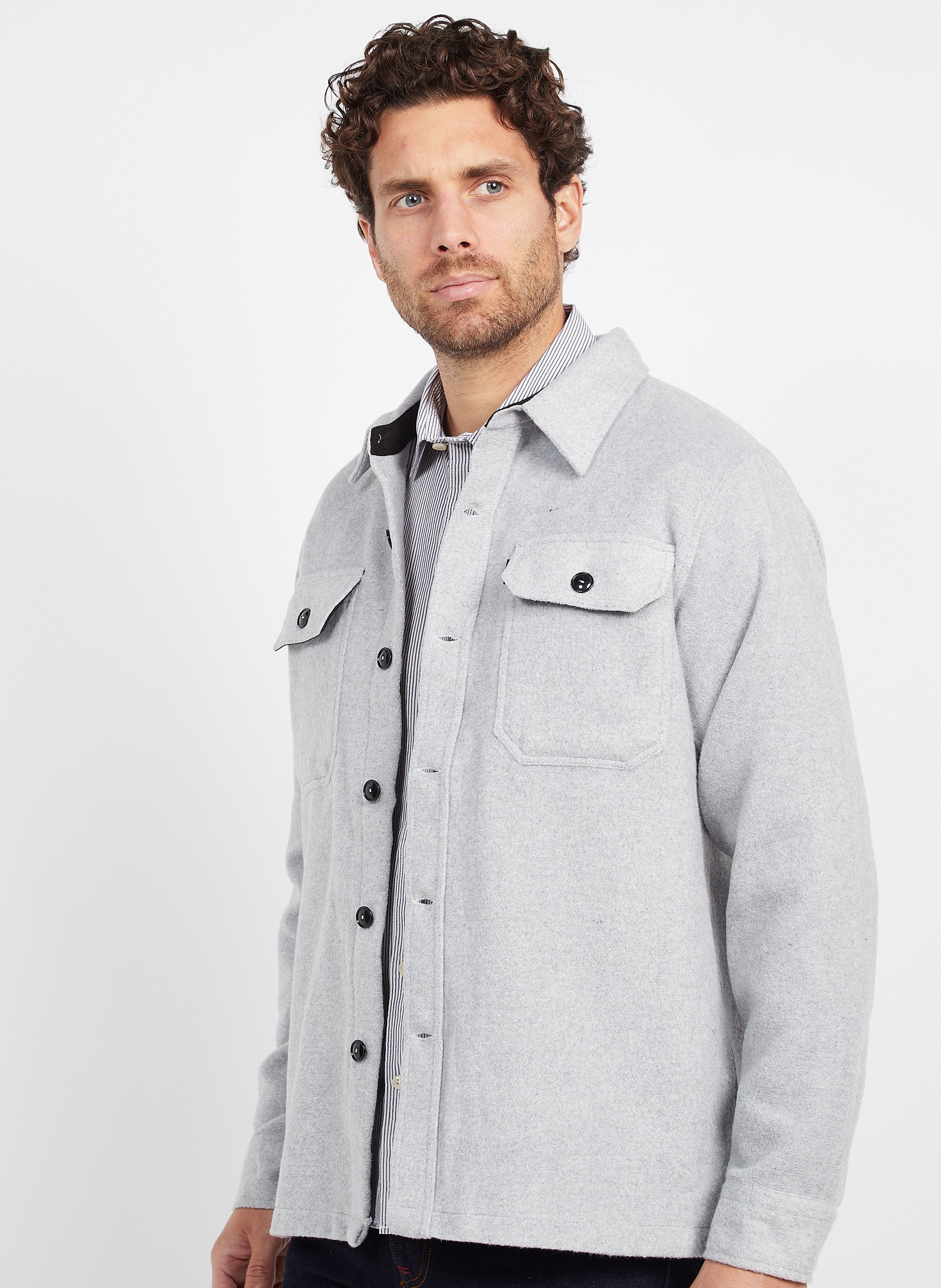 Overshirt With Classic Collar Heat-grey Schott - Men | Place des Tendances
