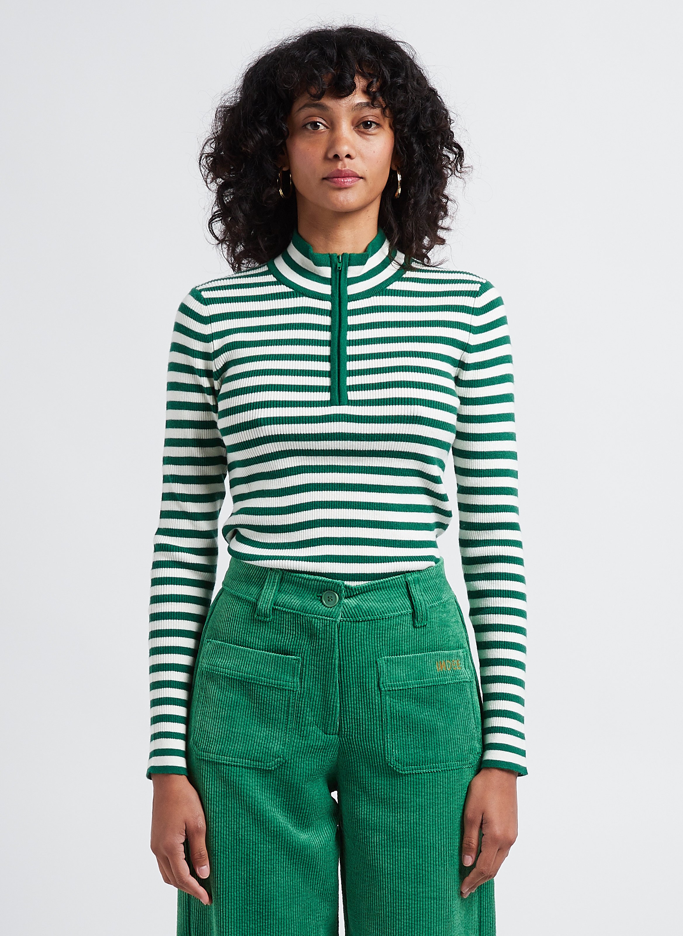Striped high-neck sweater Mint green Indee - Women OLYMPIA 12-L | Place ...