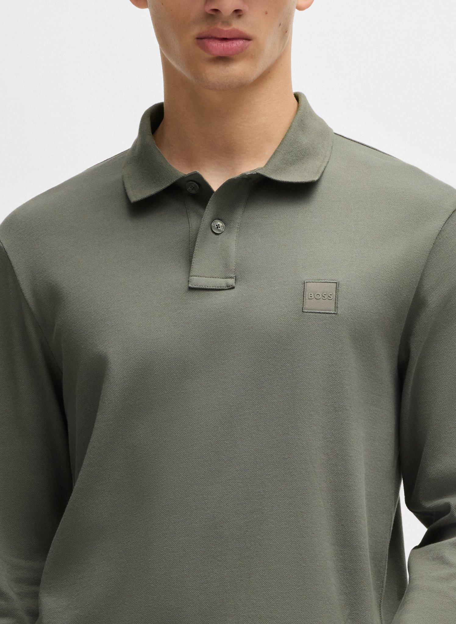 Polo a manches longues regular fit en coton melange Argent