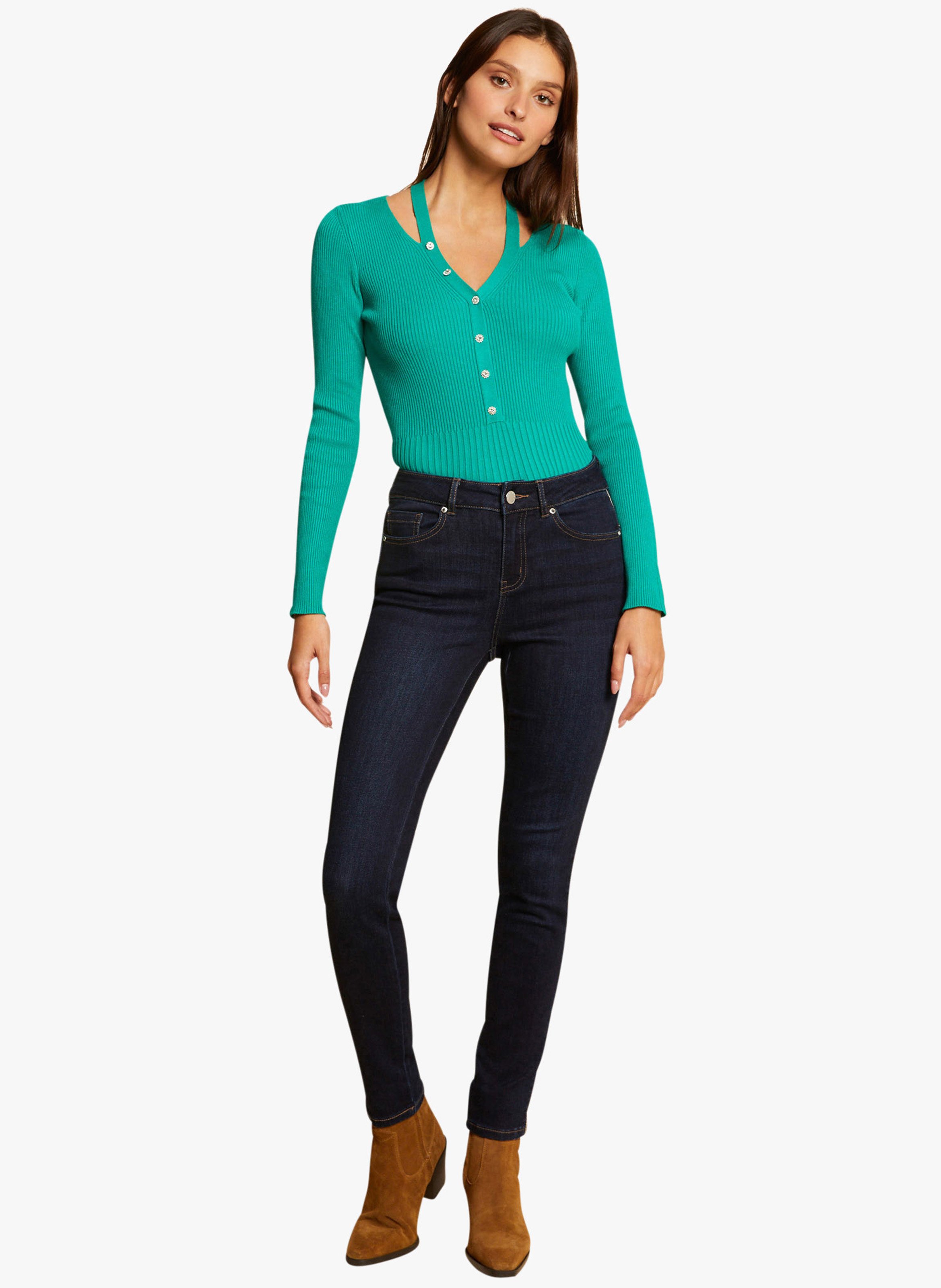 Buttoned Knit Sweater Vert Vegetal Morgan - Women | Place des Tendances