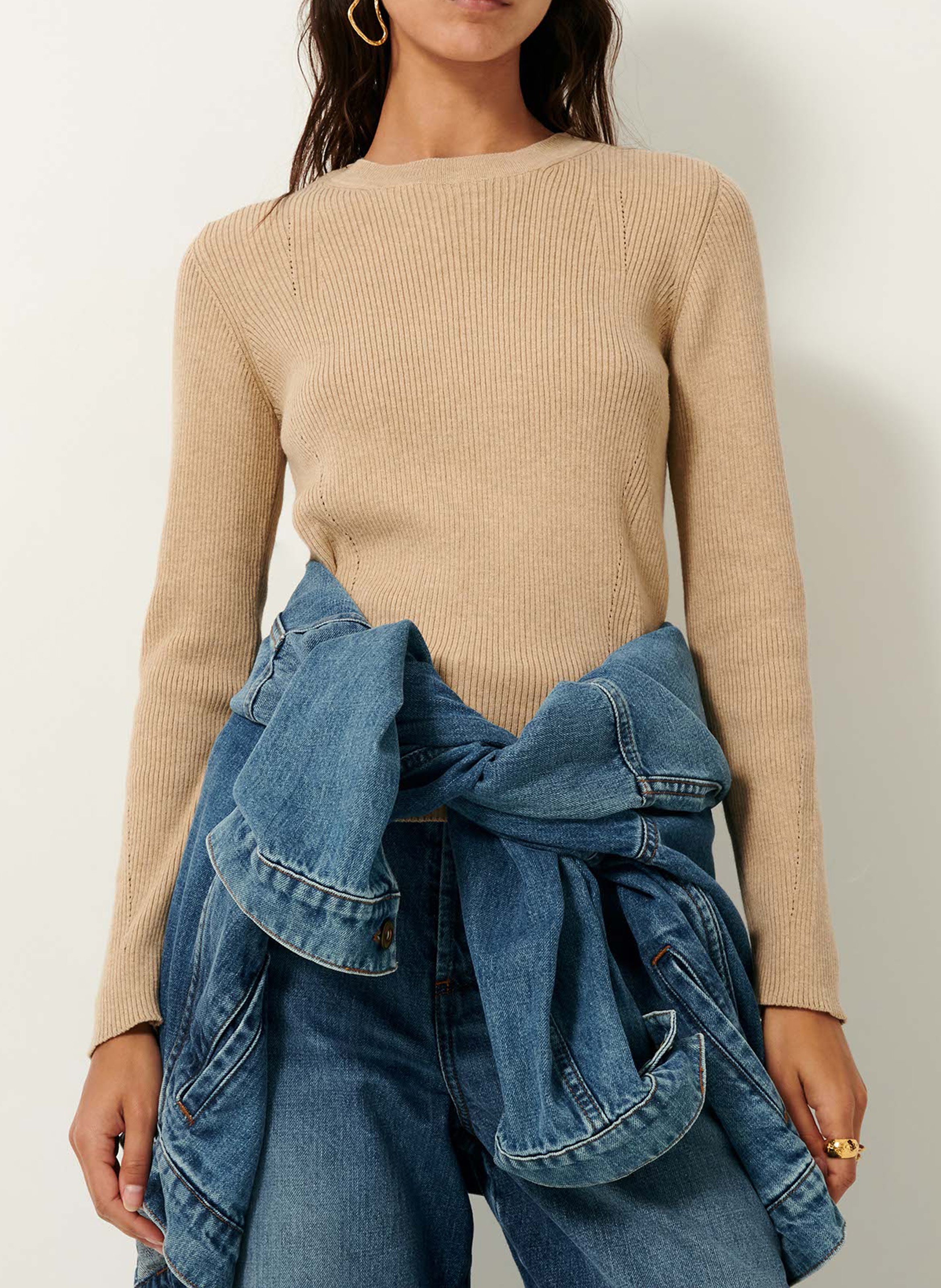 Cotton figure-hugging sweater Chai latte Sessun - Women MALAPARTE ...