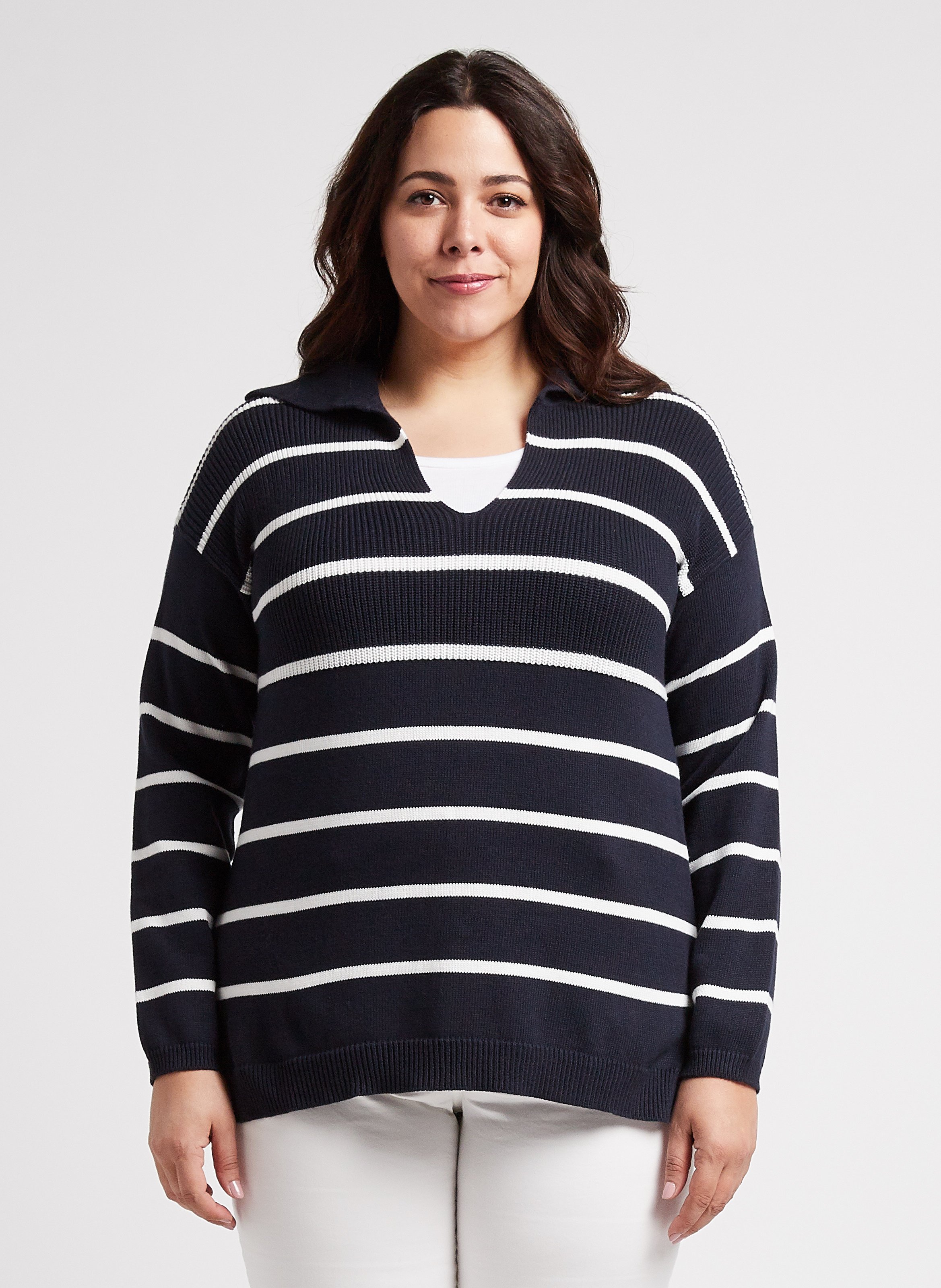 Pull marin à col tunisien en coton Agata Navy blue Persona By Marina ...