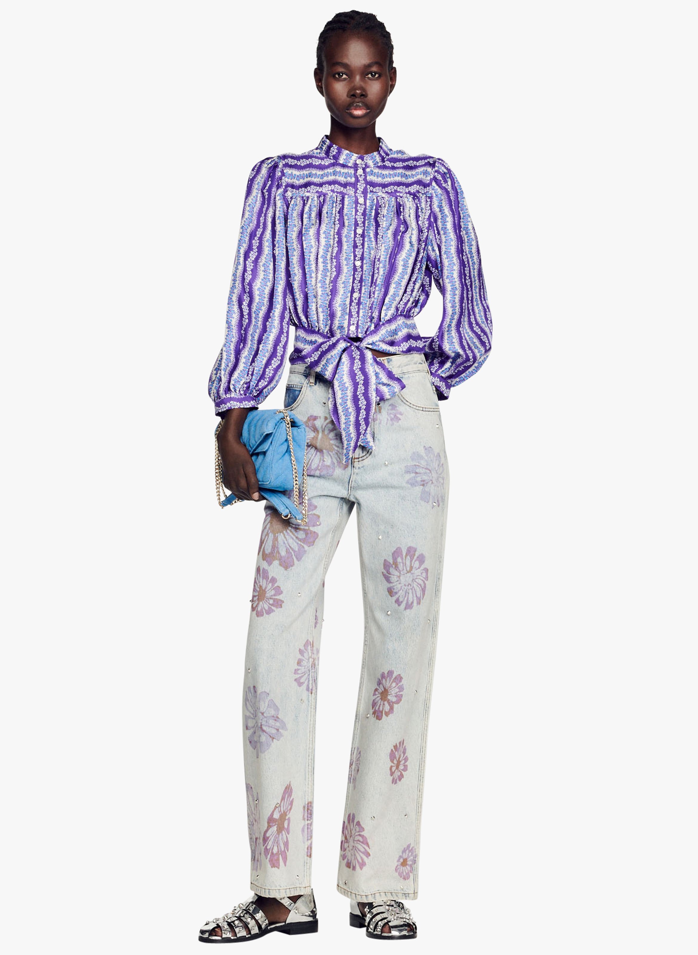 Cropped Knotted Shirt Violet Bleu Sandro - Women | Place des Tendances