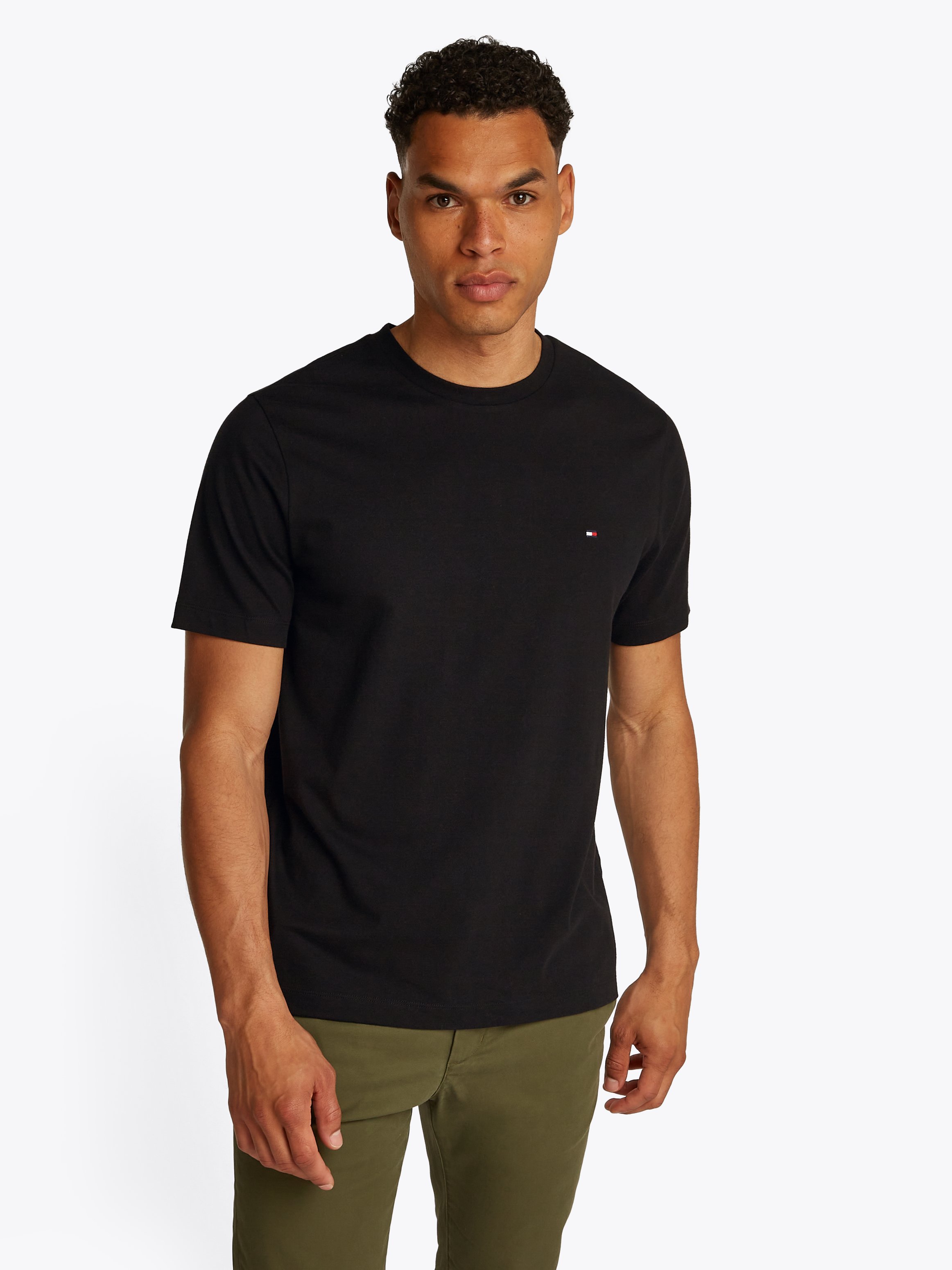 Straight cotton round-neck t-shirt Black Tommy Hilfiger - Men ...