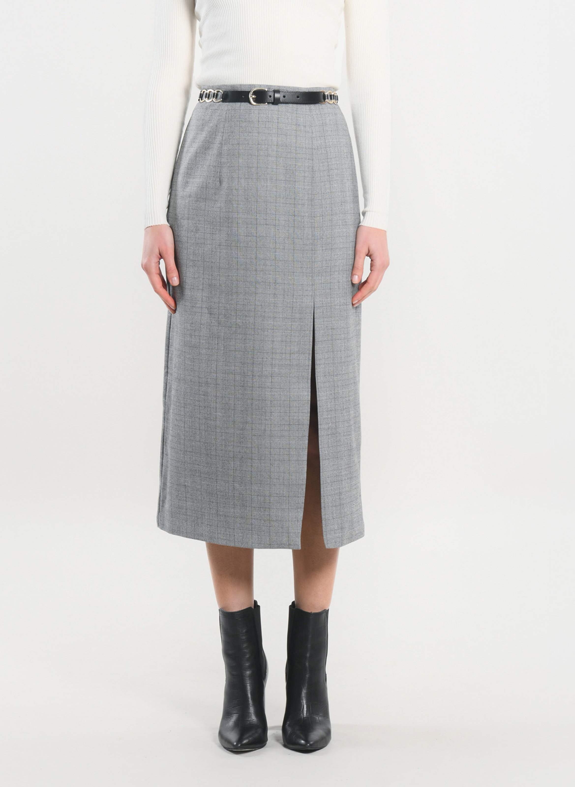 Jupe Midi Sam Gris Kookai - Femme - 62JU330-GRIS-GRIS | Place des Tendances