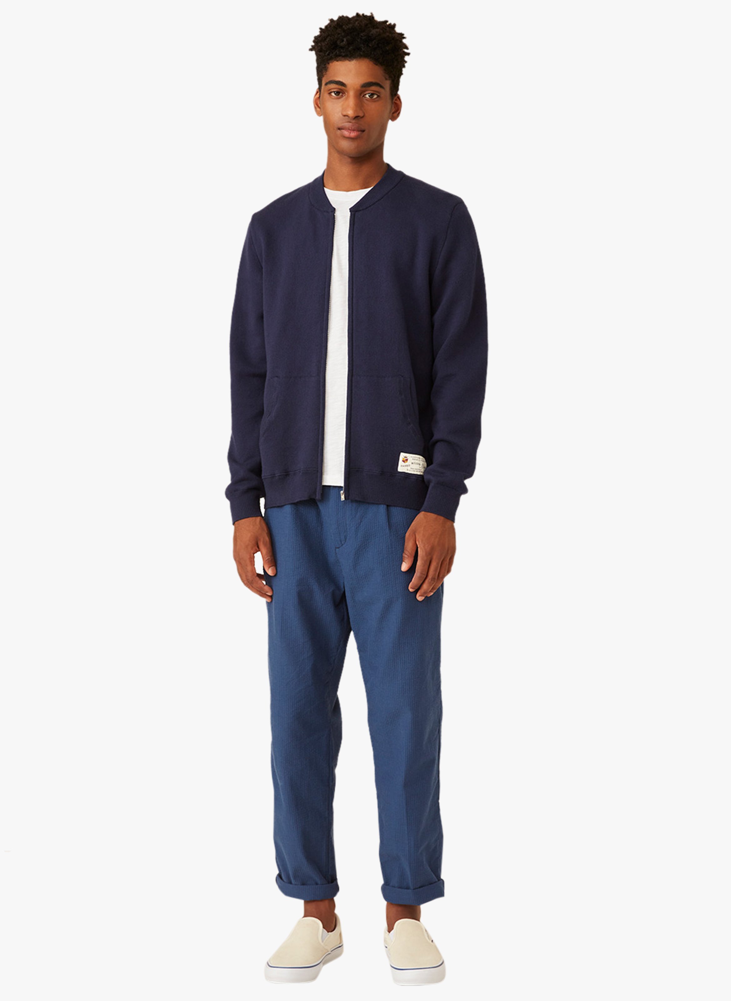 Regular-fit Cotton And Cashmere Cardigan With Varsity Collar Marine ...