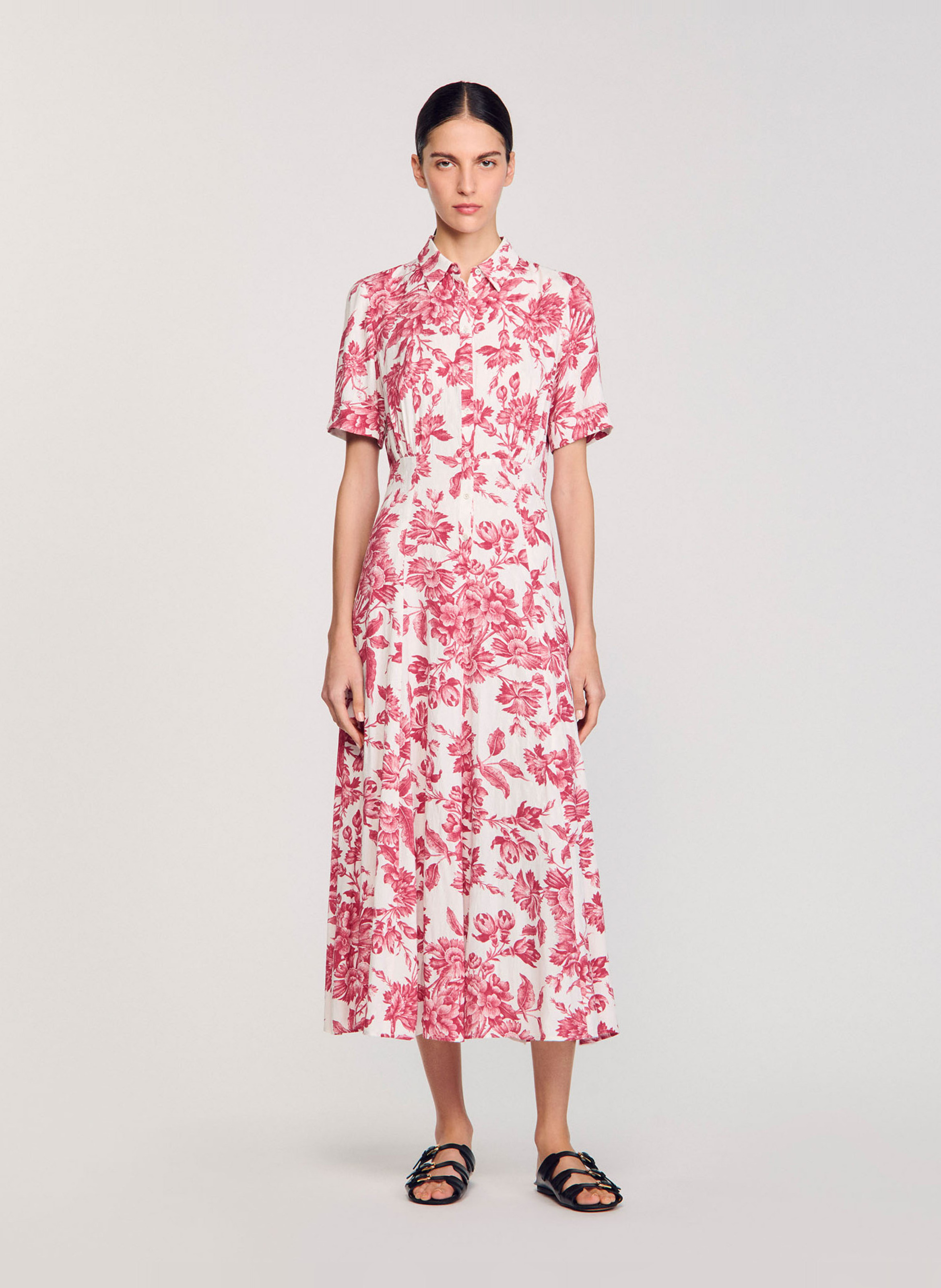 Robe longue imprimée Blanc rouge Sandro - Femme SFPRO04339 | Place des ...