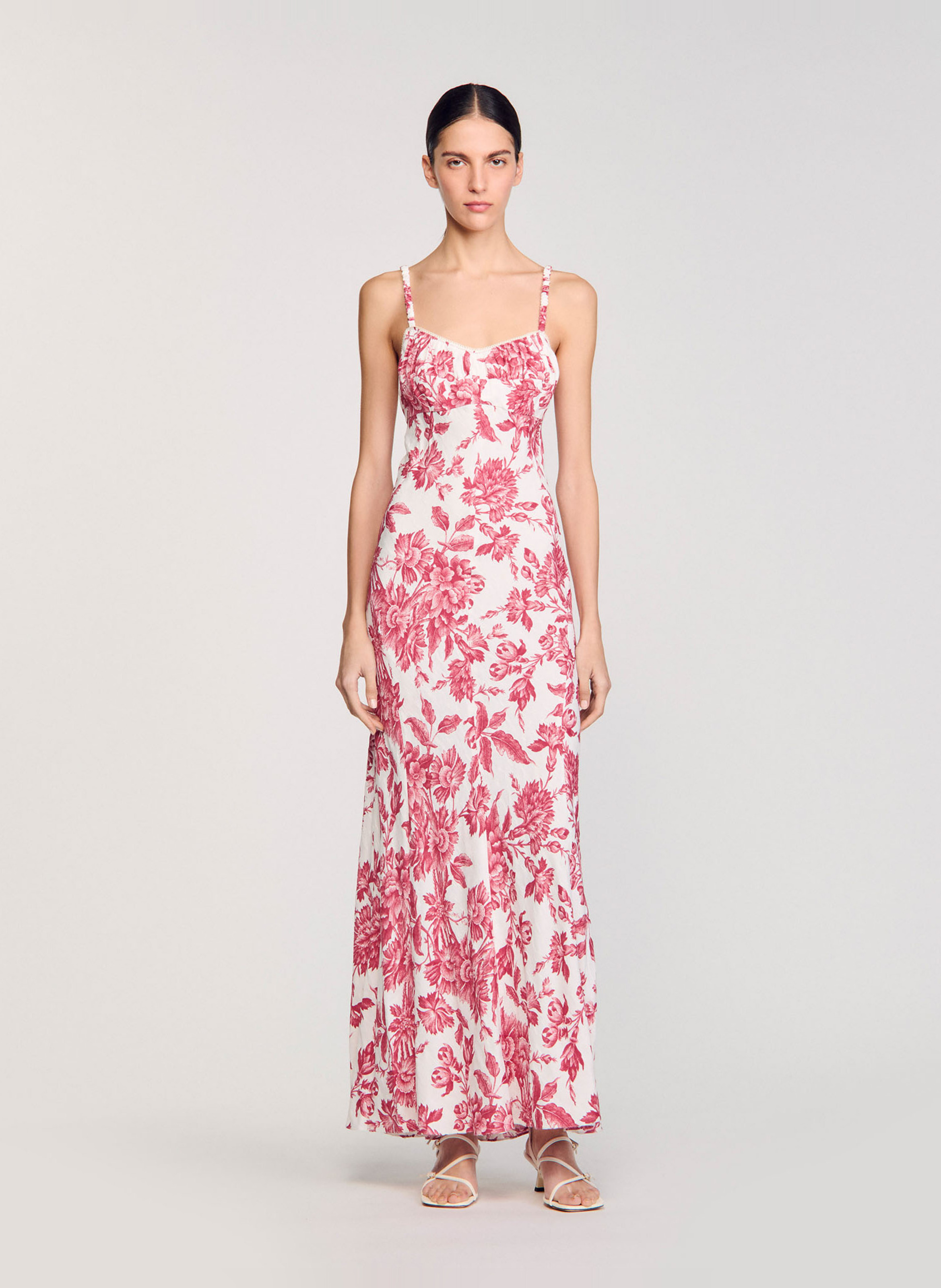 Robe longue cintrée Blanc rouge Sandro - Femme SFPRO04340 | Place des ...