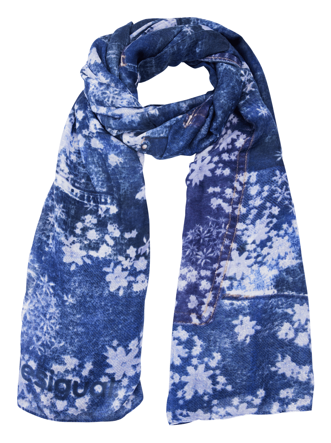 Denim Patchwork Scarf Bleu Desigual - Women | Place des Tendances