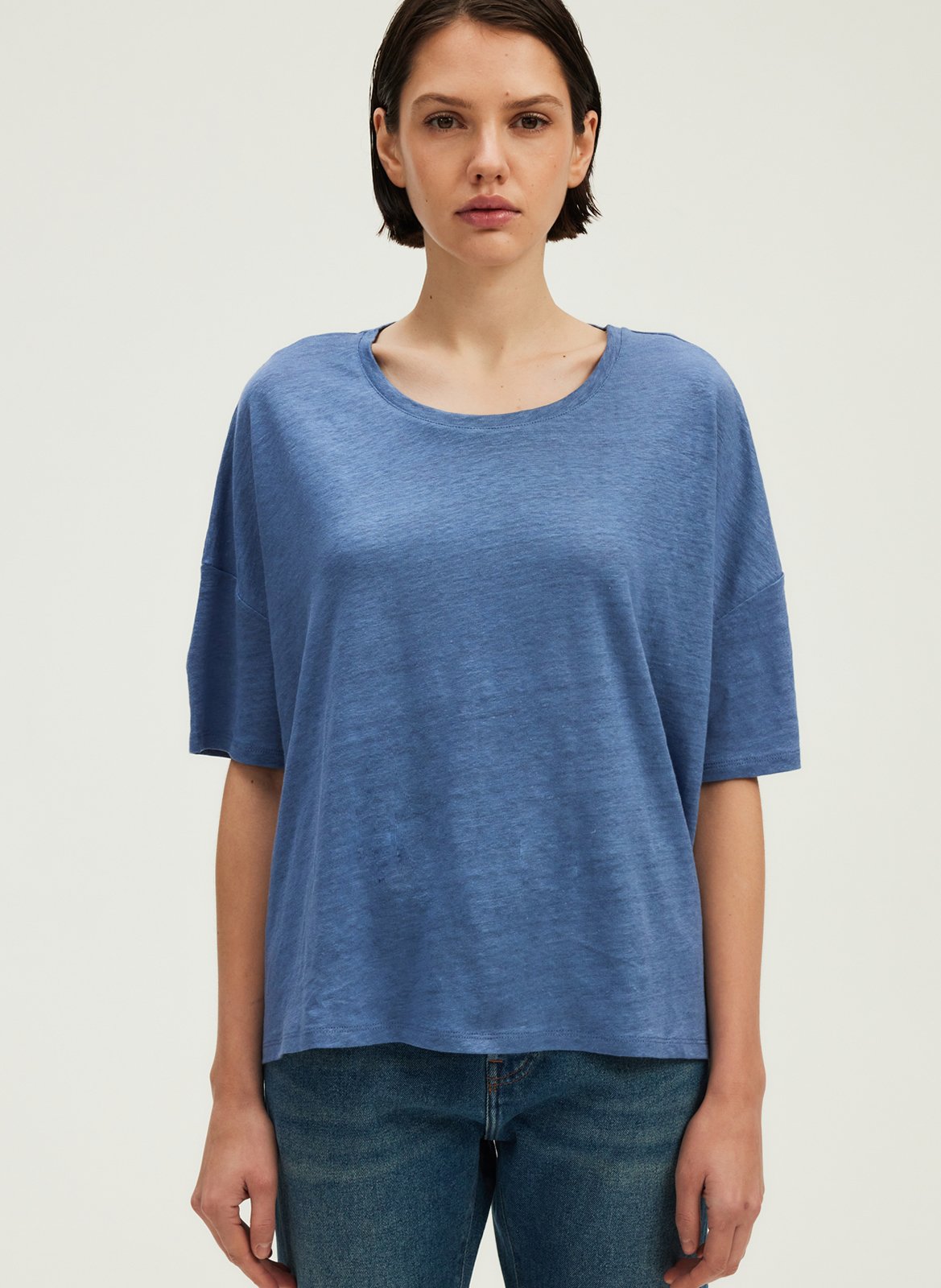 Linen t-shirt Bleu ocean Pablo - Women PBT57B750 | Place des Tendances