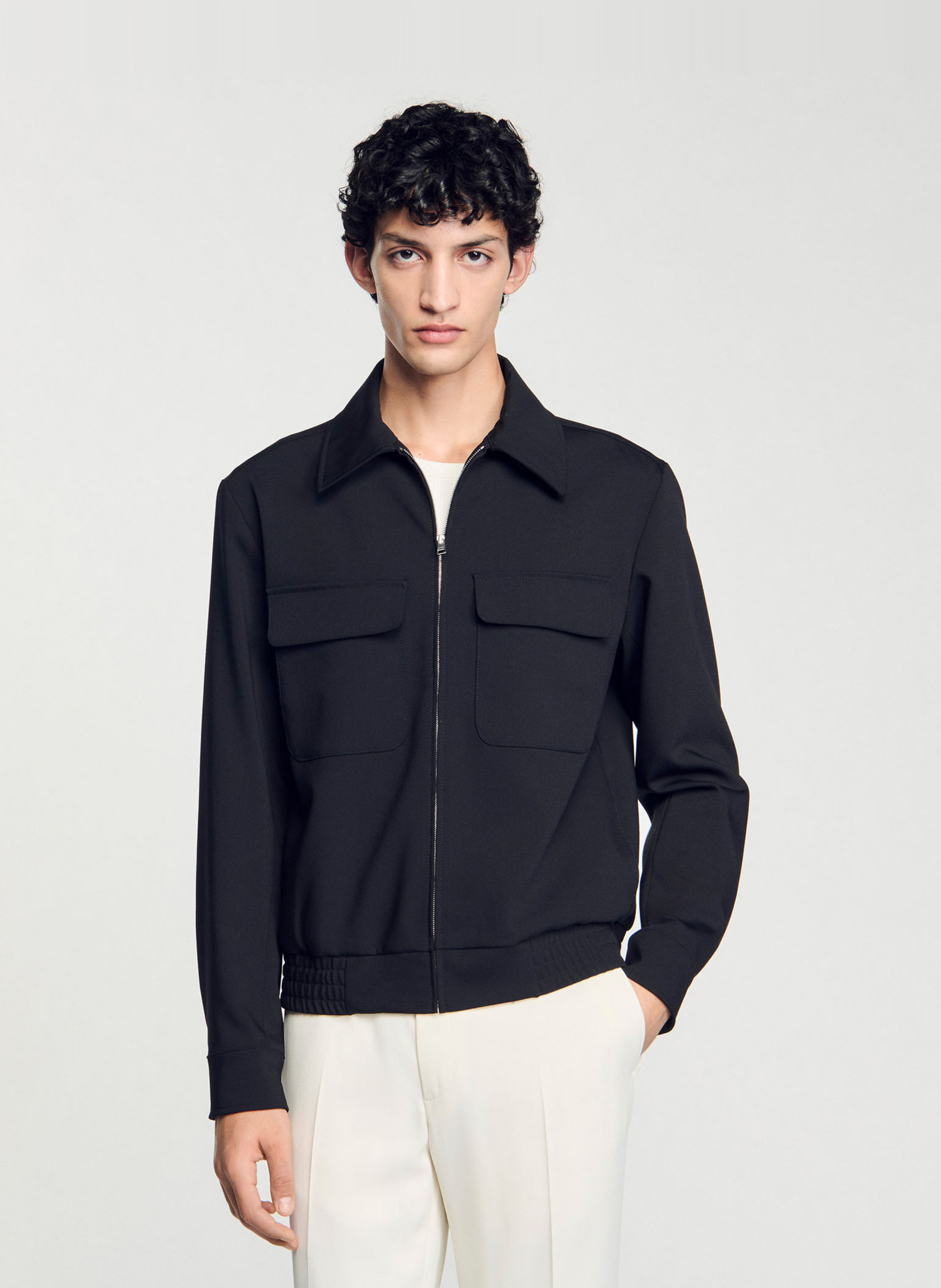 Blouson droit en laine mélangée Noir Sandro - Homme SHPBL01067 | Place ...