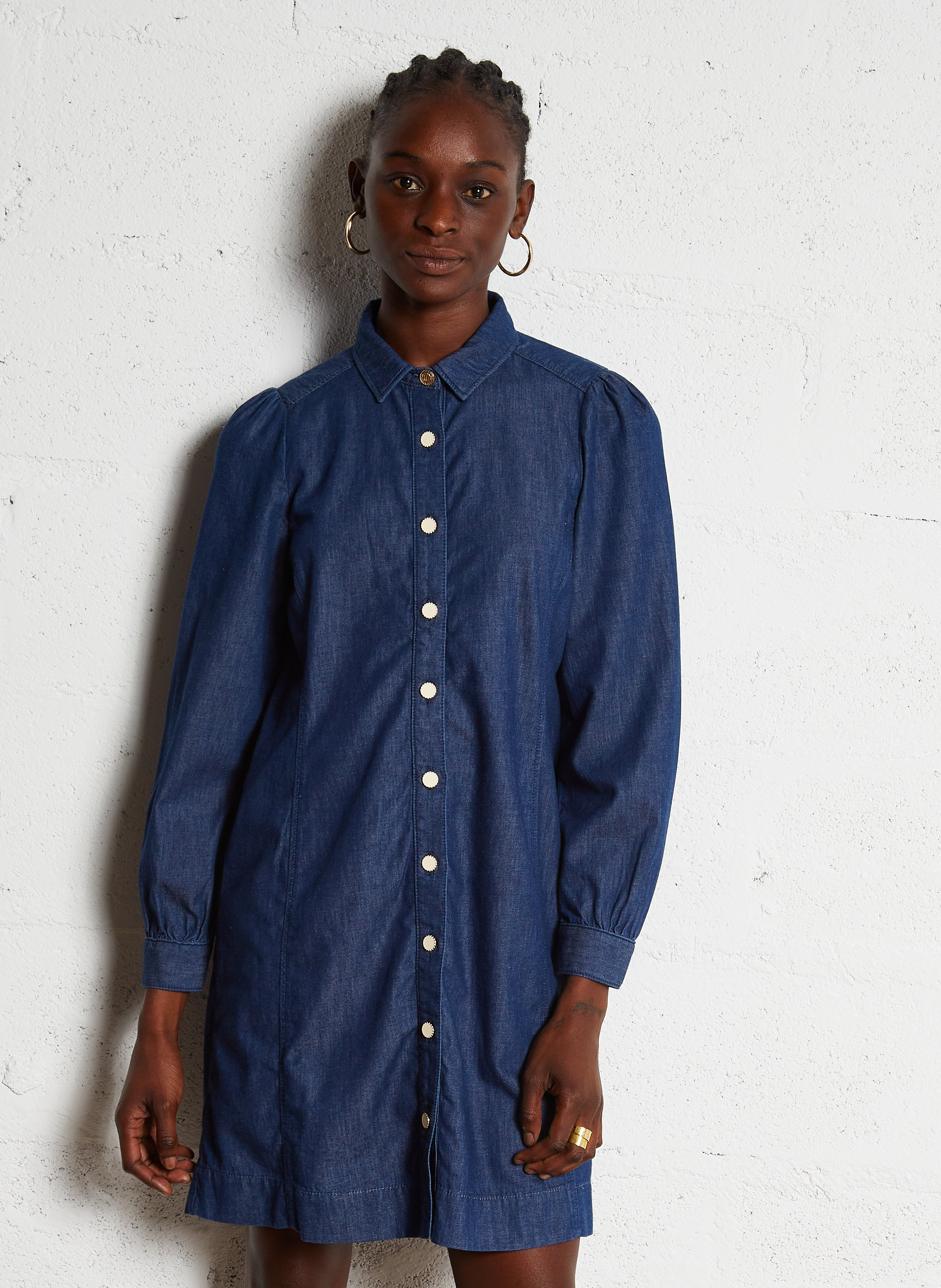 Denim Cotton Shirt Dress Bleu Fonce I Code - Women - QZ30224-48-BLEU ...